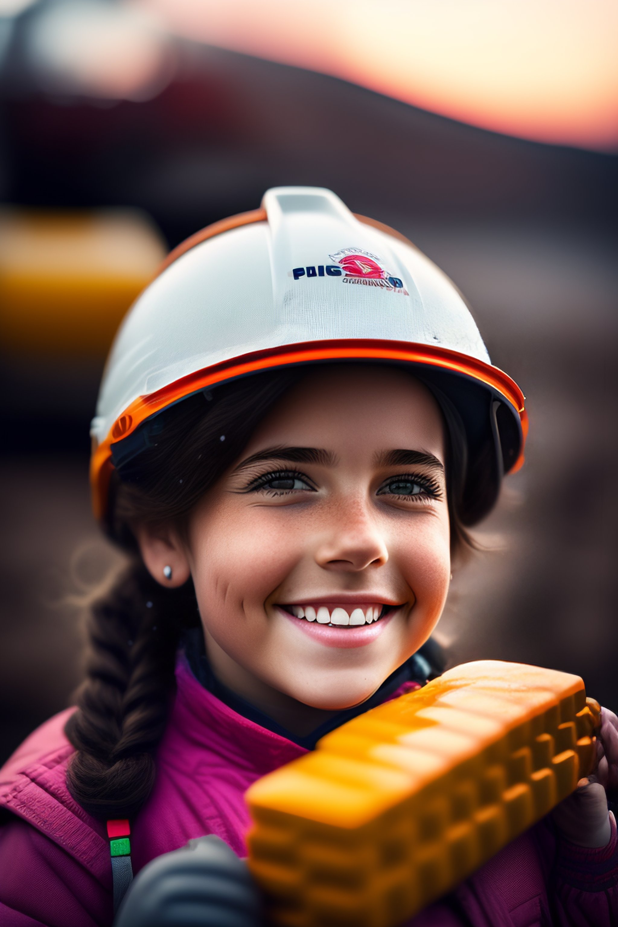 Lexica - Girl builder with a brick, iso 400, full frame