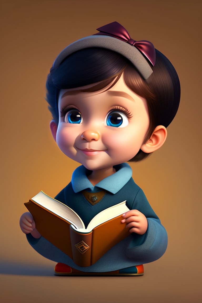 Lexica - Cartoon, character, face, Contented child with book ...