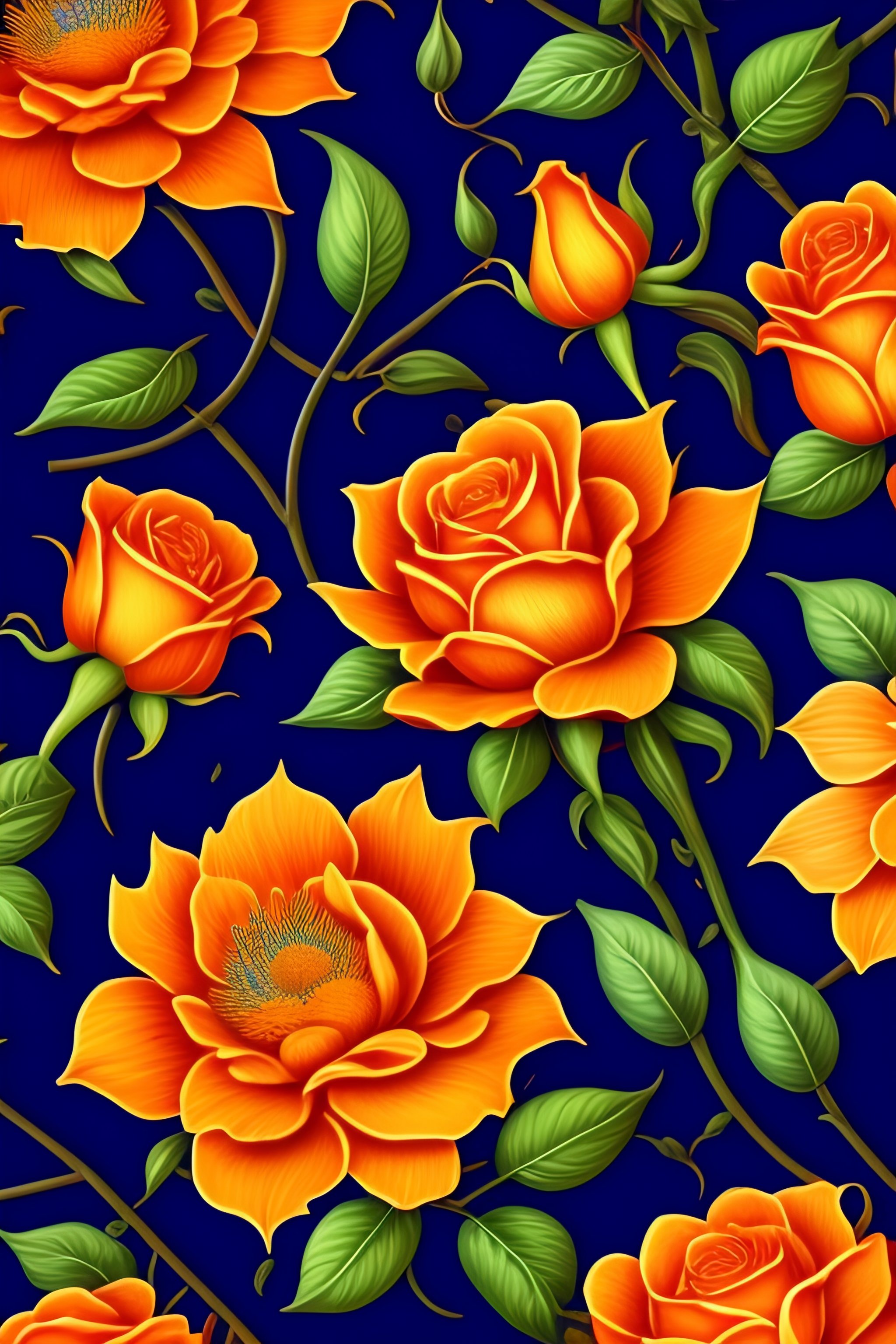 Lexica - Olympian blue and Tangerine Orange classical floral elements ...