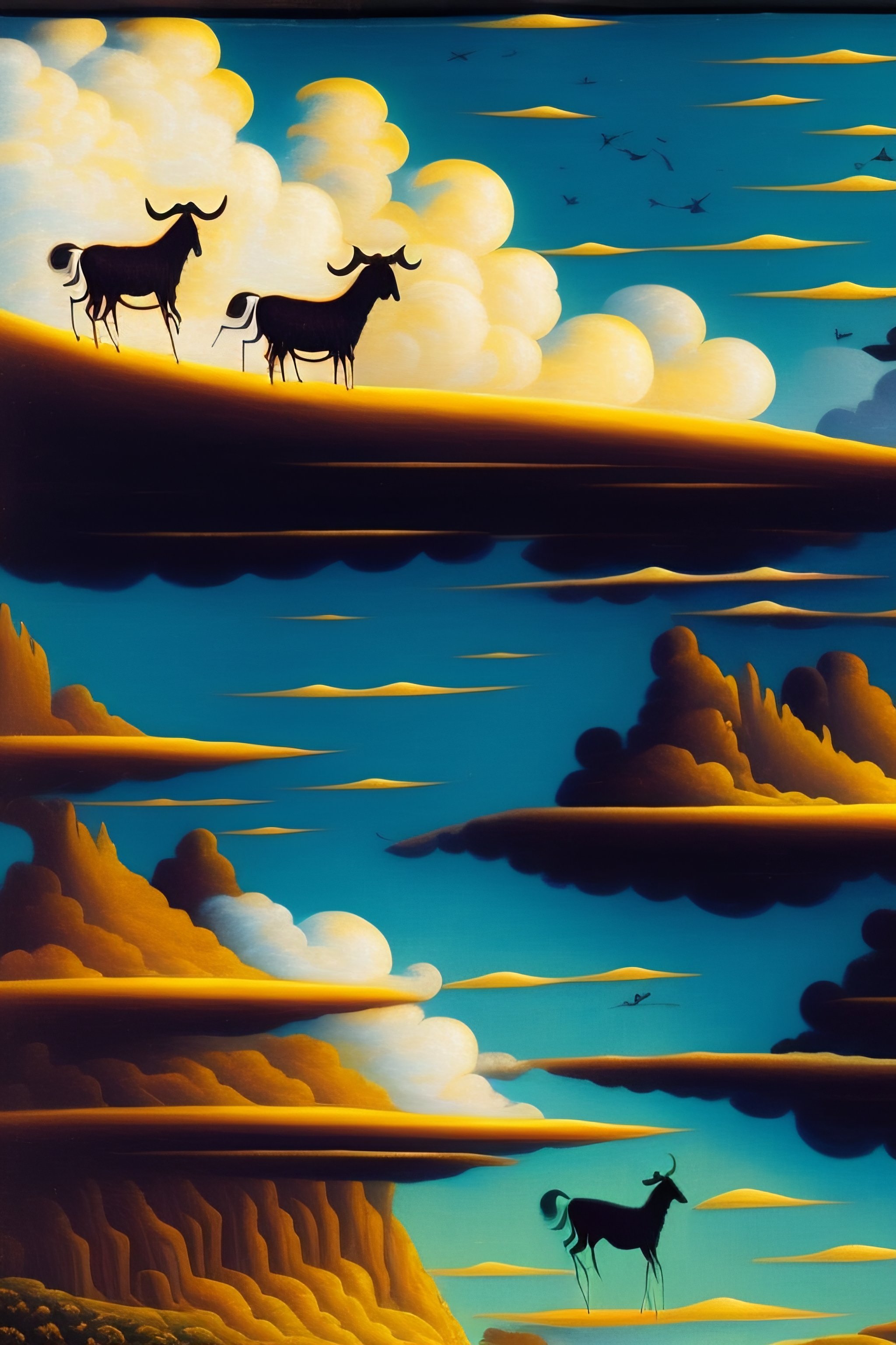 Lexica - Medieval painting of million of black goats floating in a ...