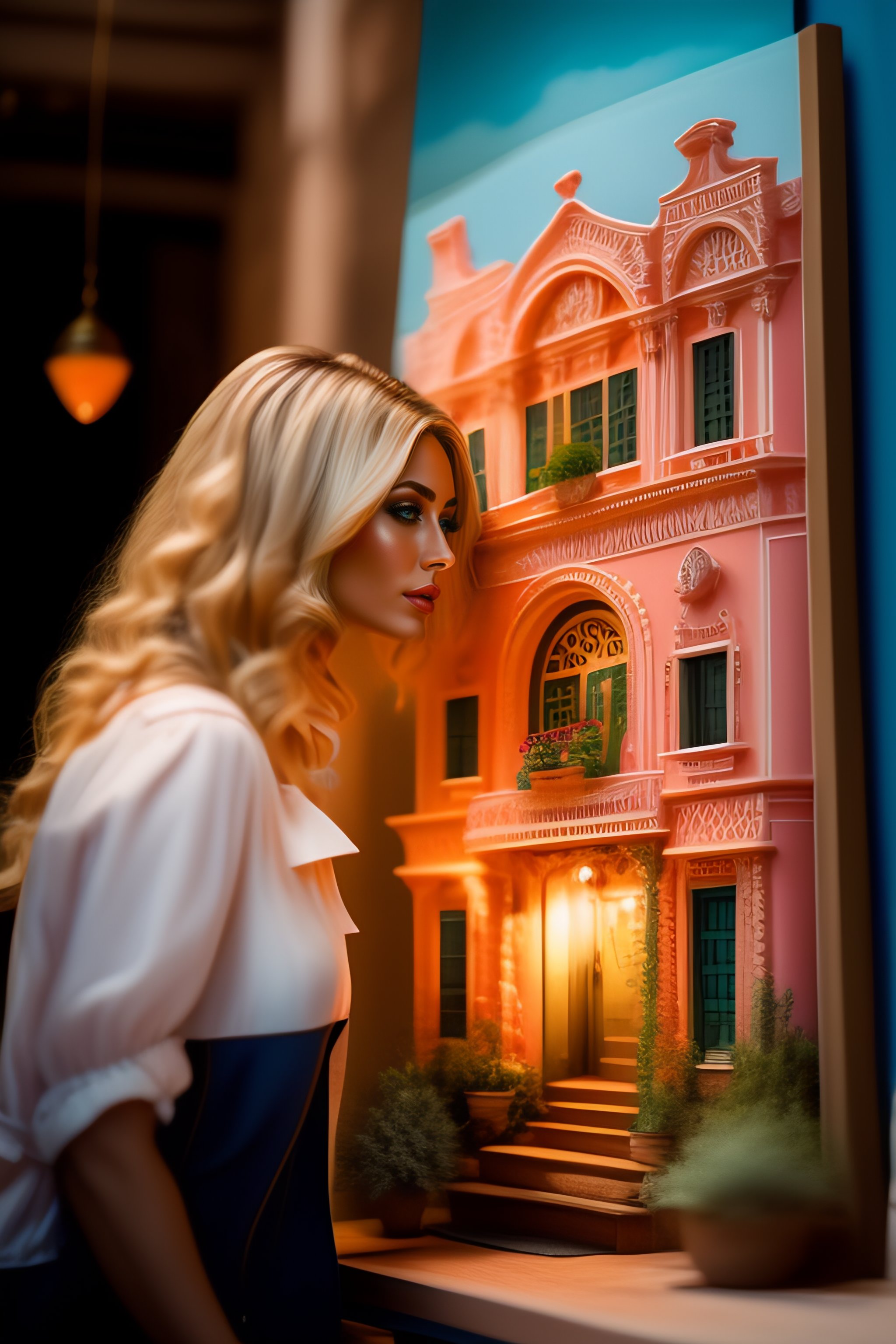 Lexica - Blonde woman building art house