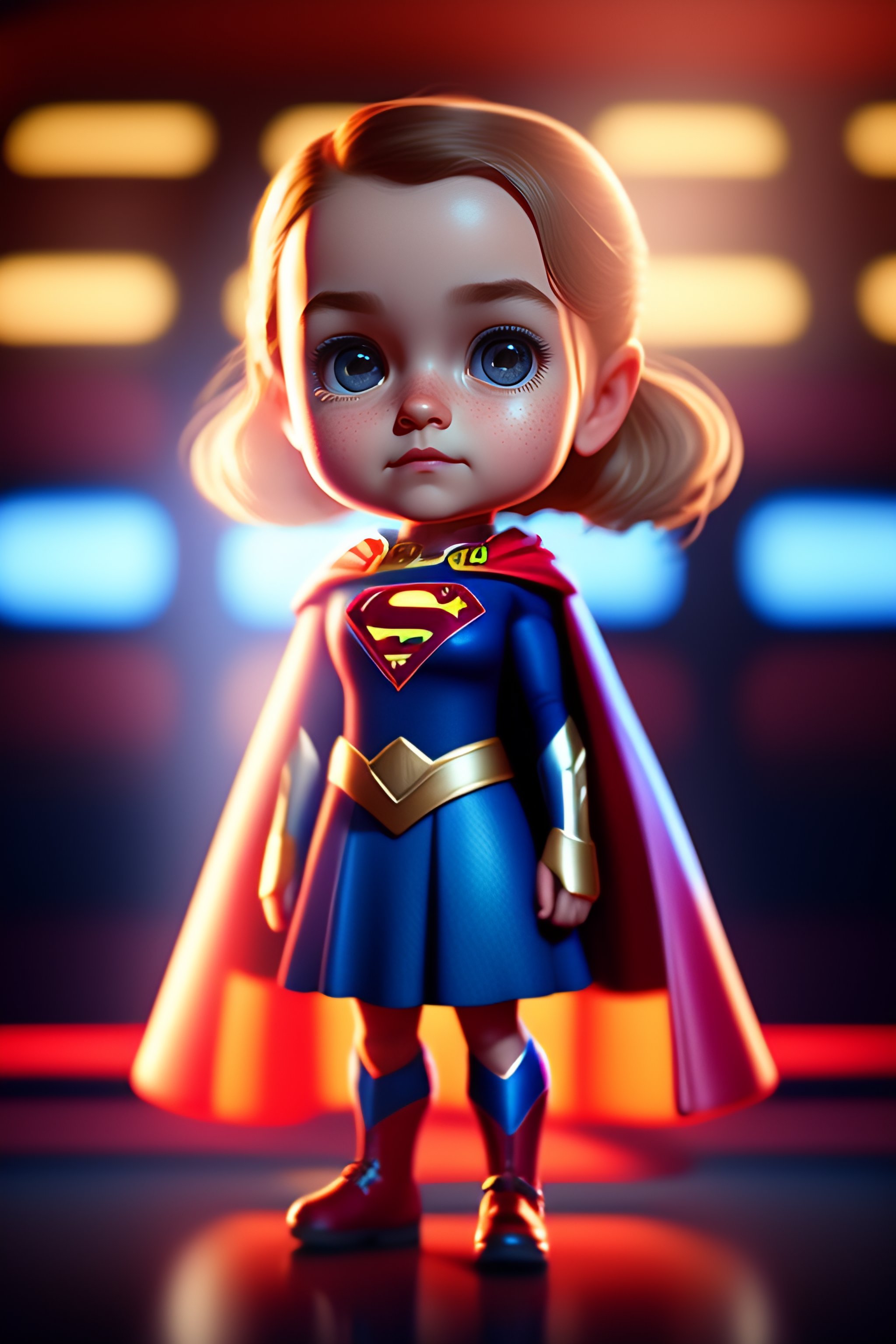 Lexica - Cute small supergirl standing in a movie theater watching a ...