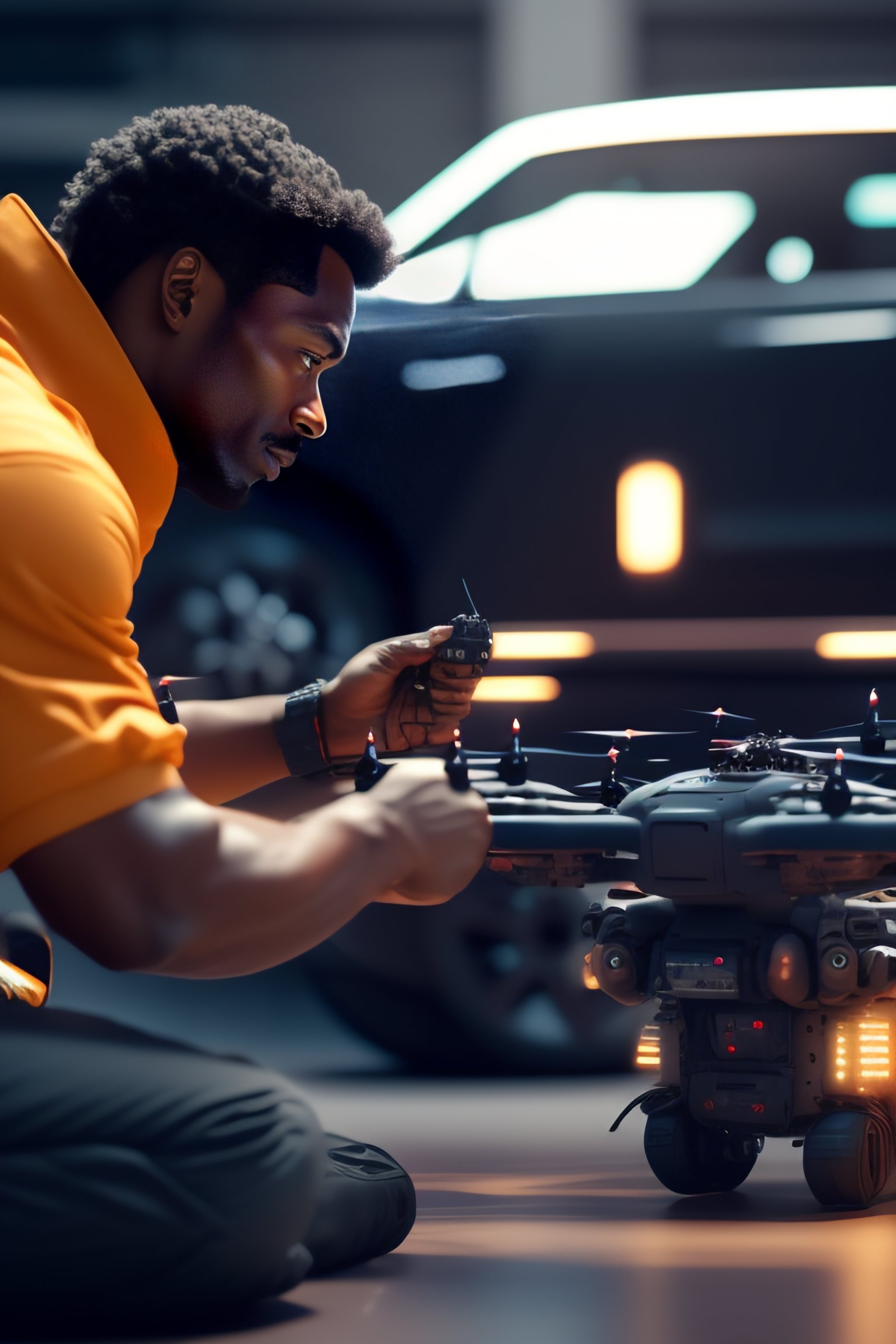 Lexica - Android mechanic man with a robotic drone in a sci-fi movie