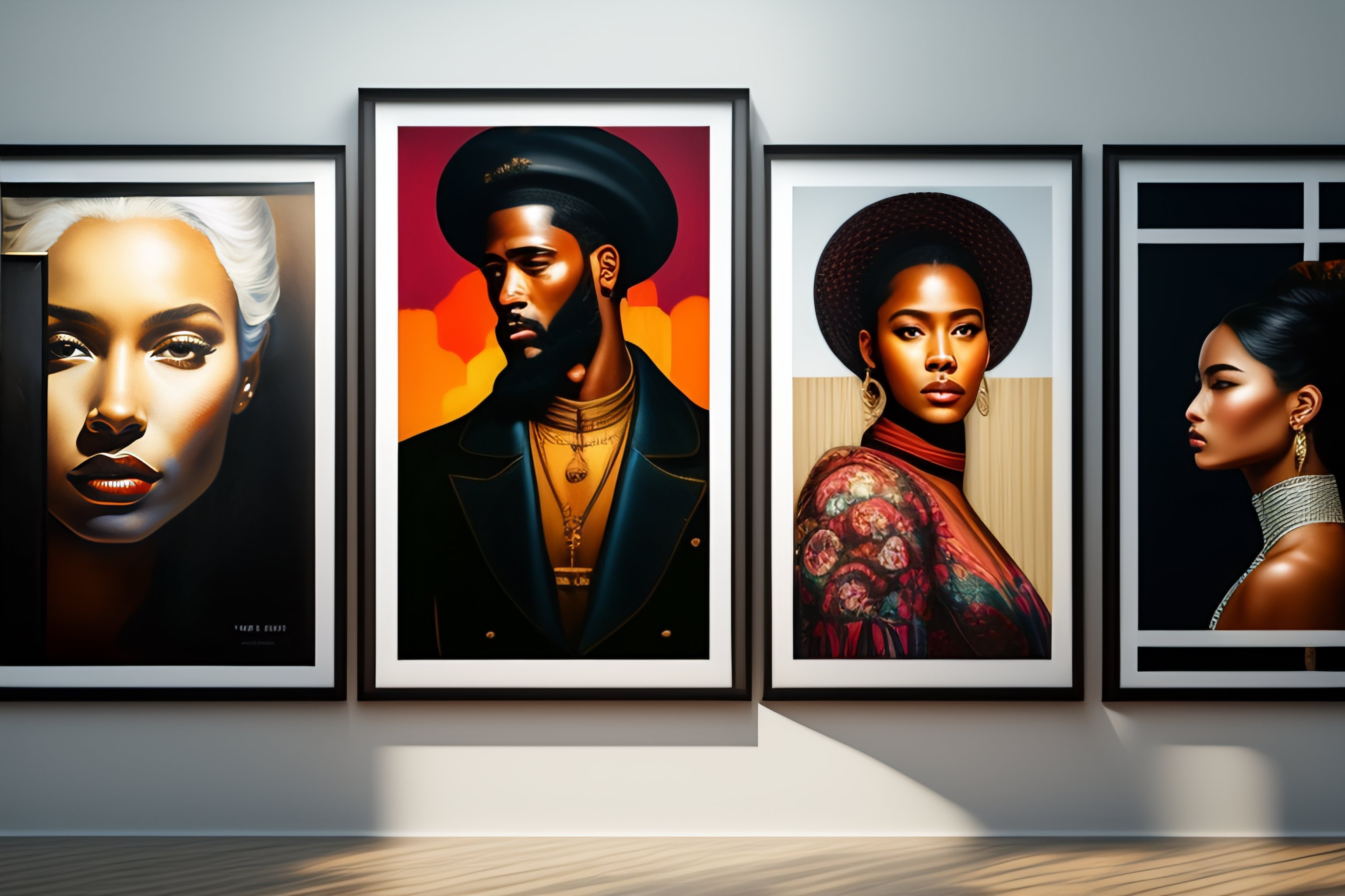 Lexica - A billboard wall of art posters and framed portraits by ...