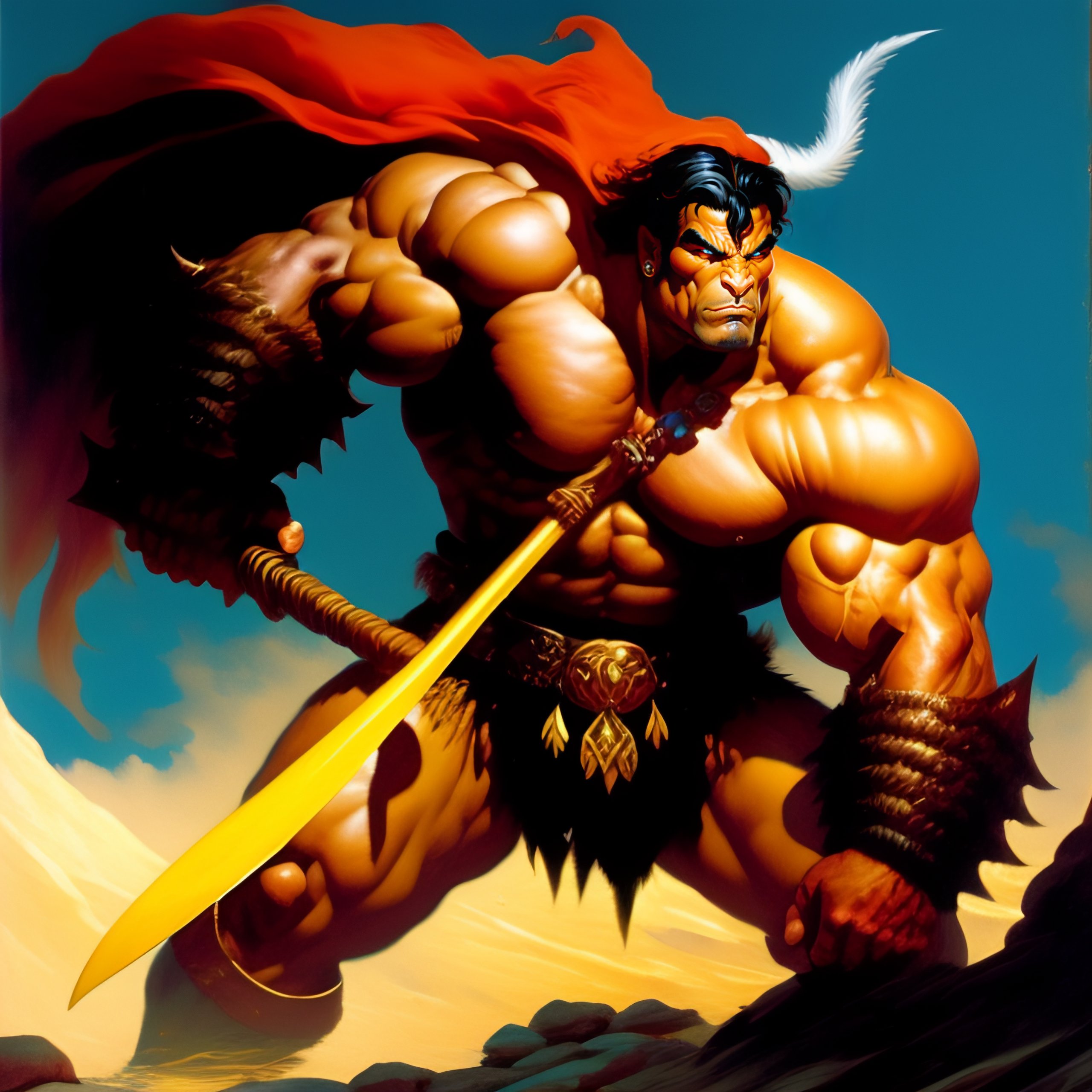 Lexica - Barbarian fighting monster by Frazetta