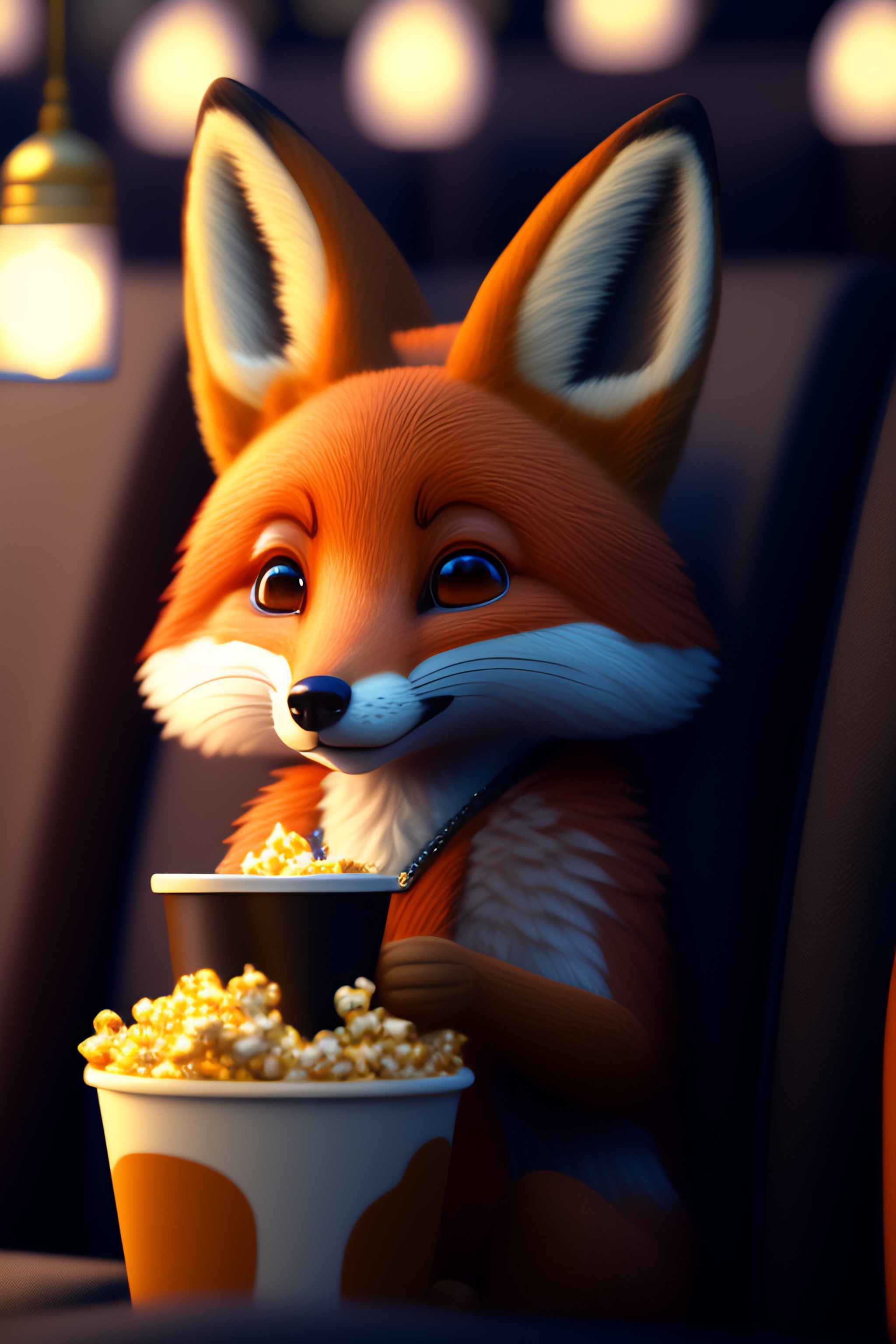 Lexica - Cute small humanoid Fox woman sitting in a movie theater ...