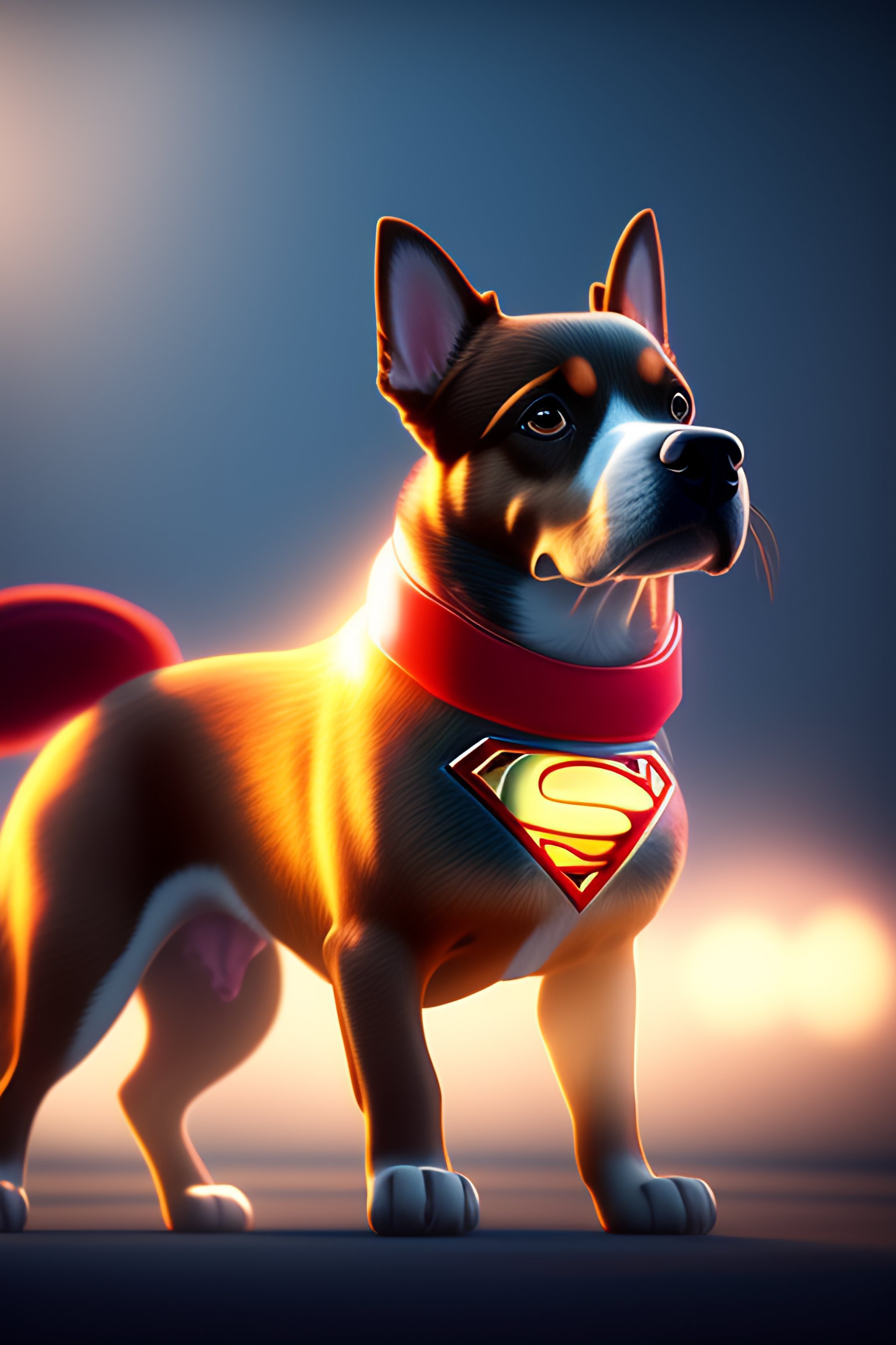 Lexica - A cute dog in Superman's outfit, flying in air, cinematic ...