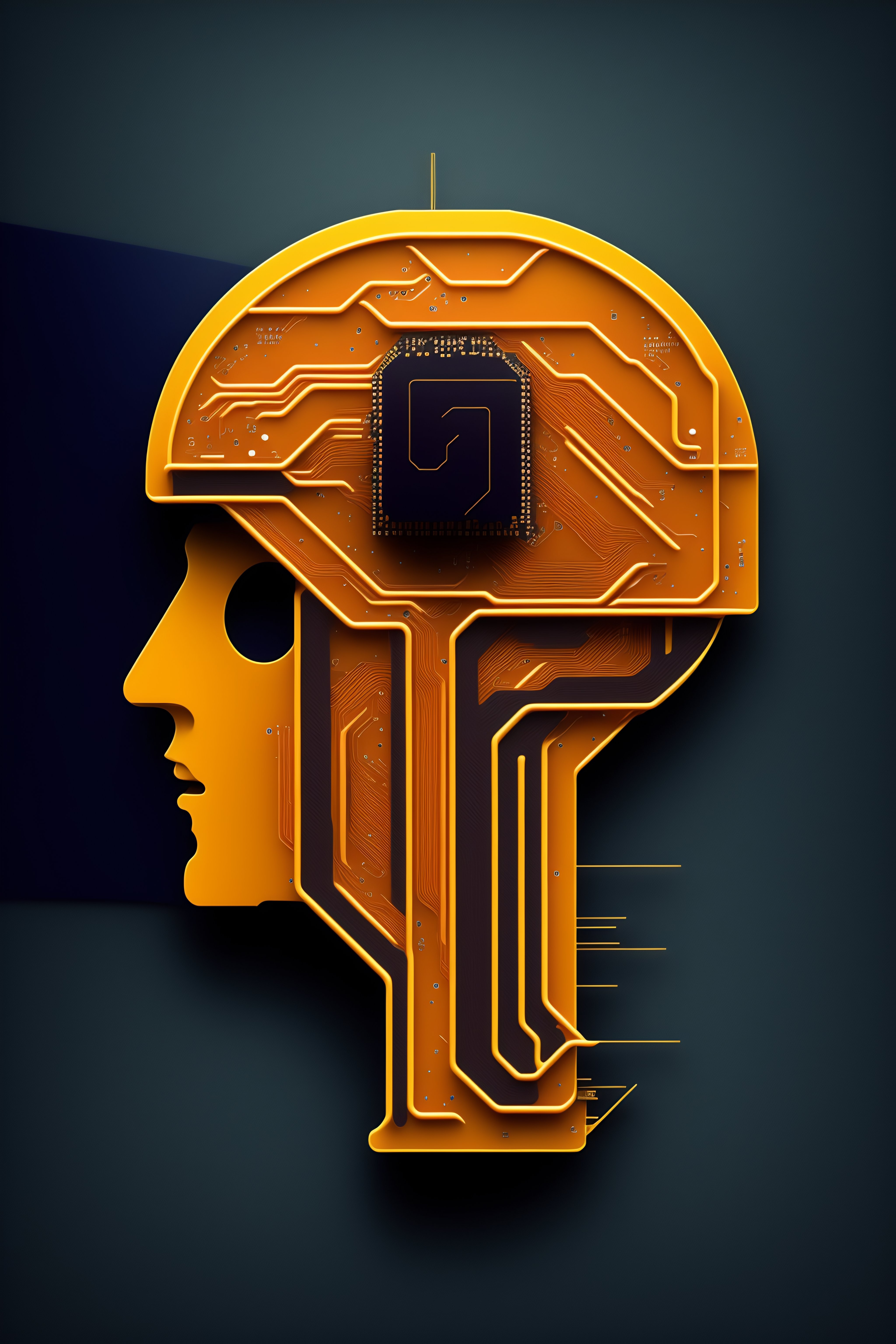 Lexica - Minimalist logo icon of a robot head made of PCB, brain, chip