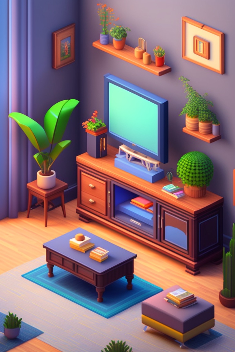 Lexica - Detailed isometric living room, pixel art, unreal engine voxel ...