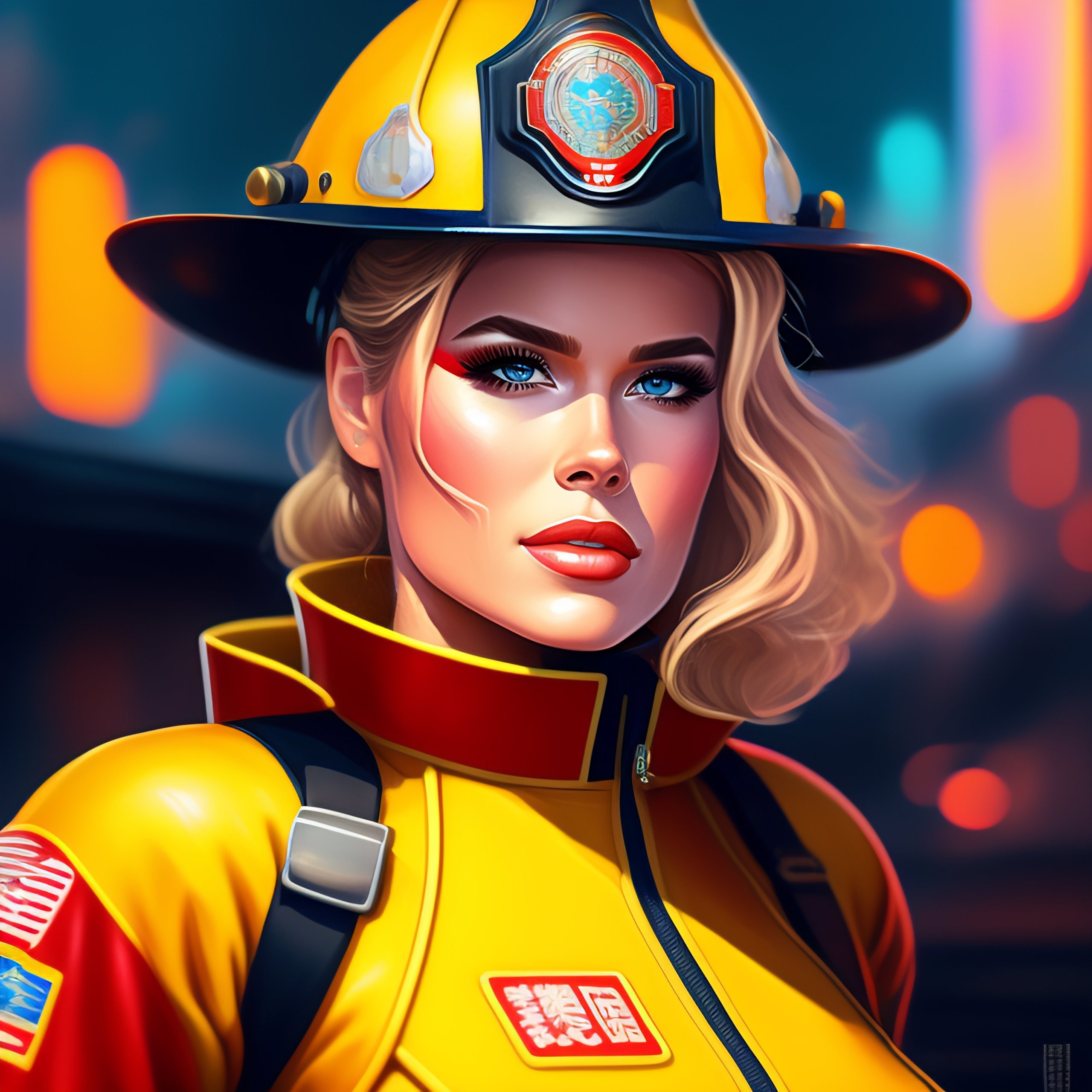 Lexica - Alice eve as firefighter cyborg ,style of Jason Brooks, studio ...