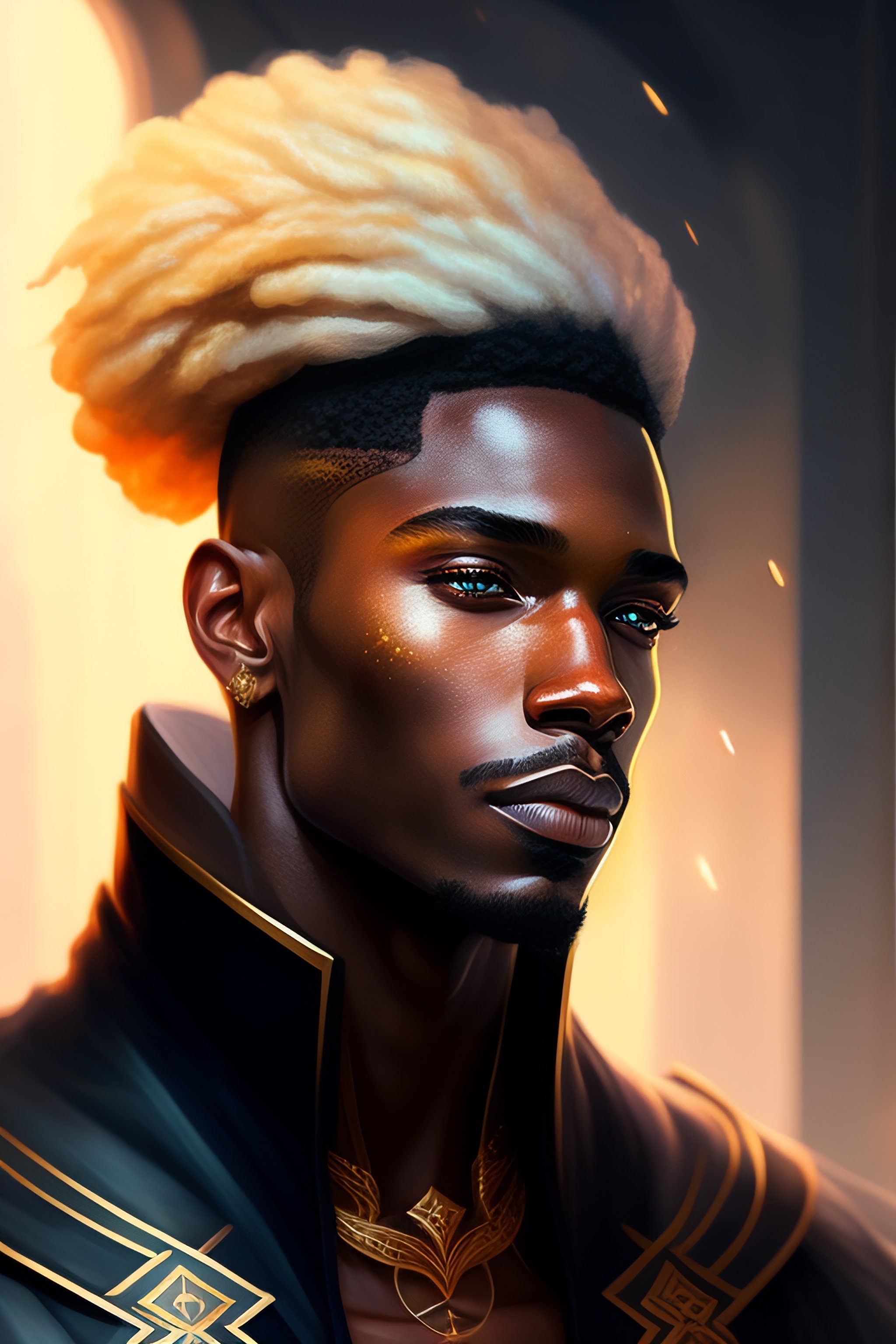 Lexica - Detailed portrait of black man, blonde haired crowned king of ...