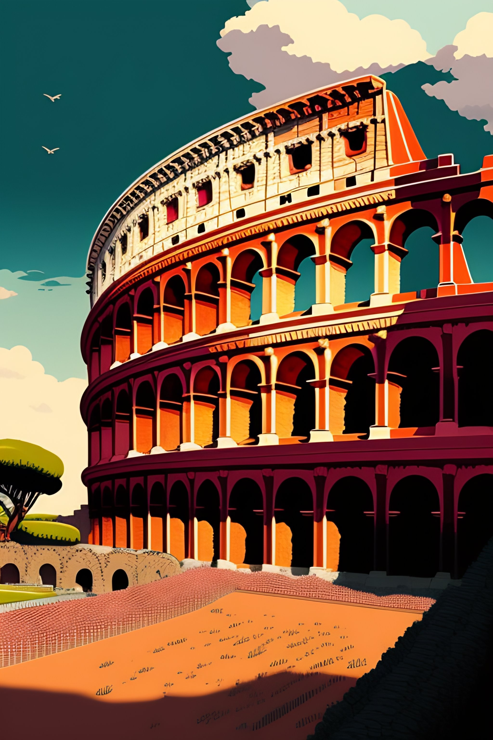 Lexica - Rome coliseum matte lo-fi illustration Miyazaki