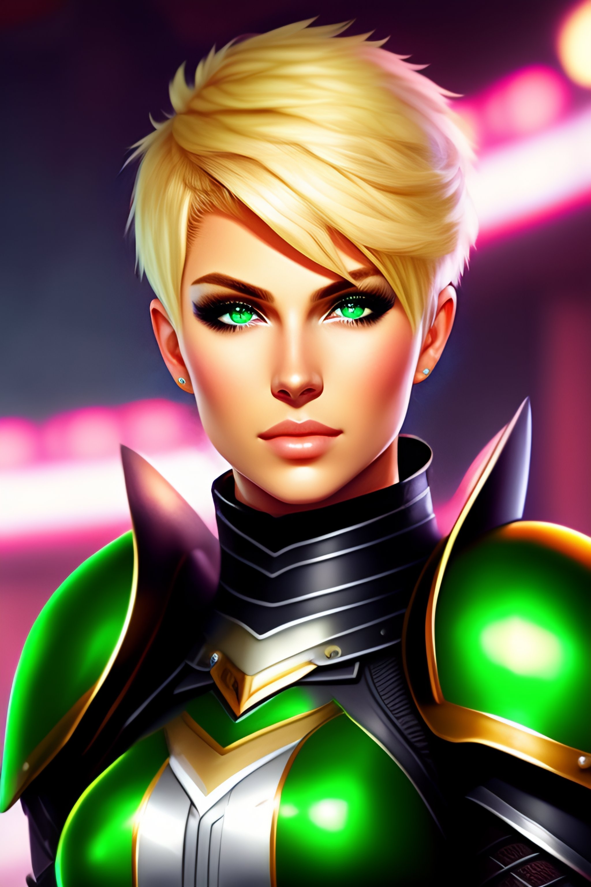 Lexica - Young adult female, leather armour, blonde hair, pixie cut ...