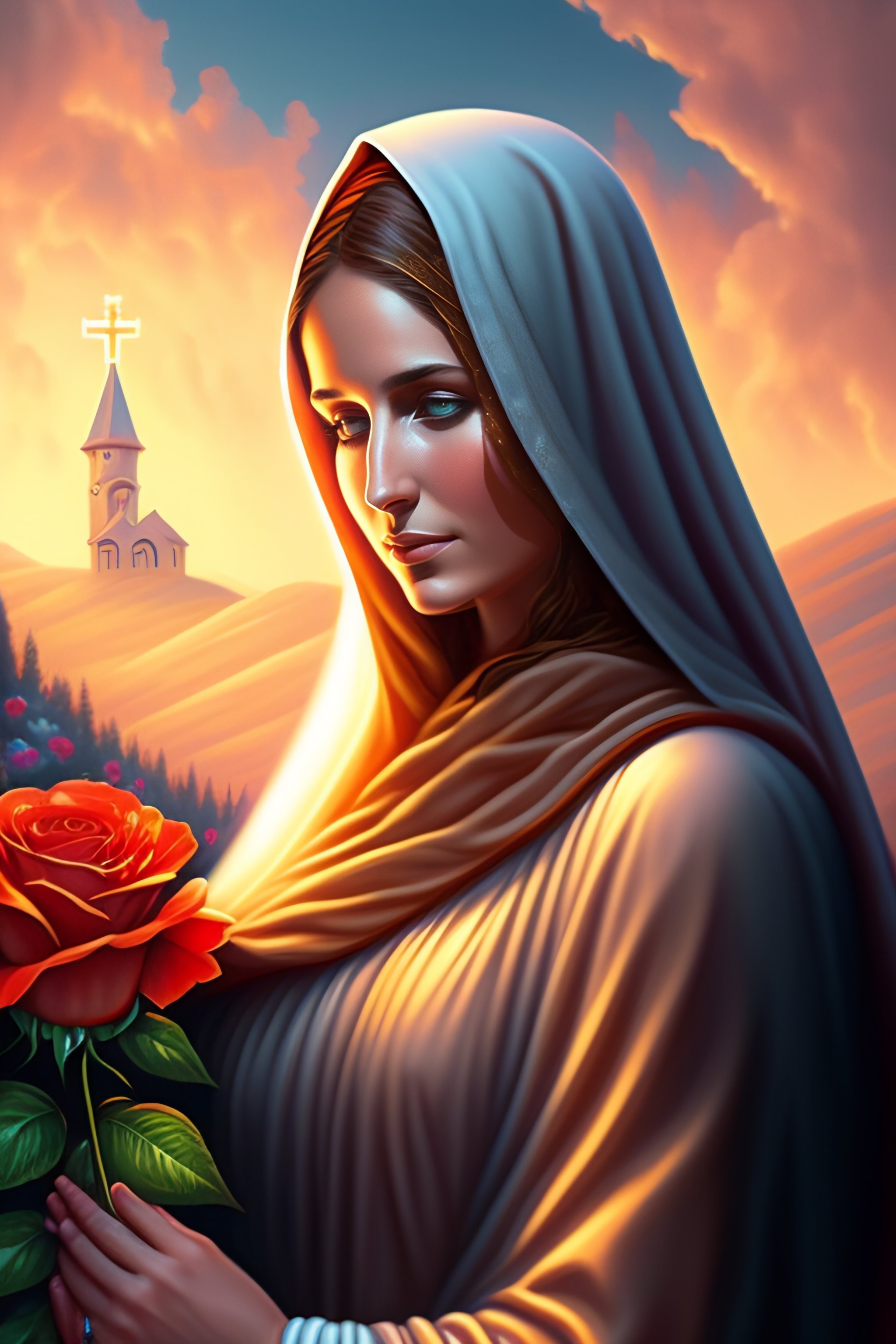 Virgin Mary With Roses Wallpaper