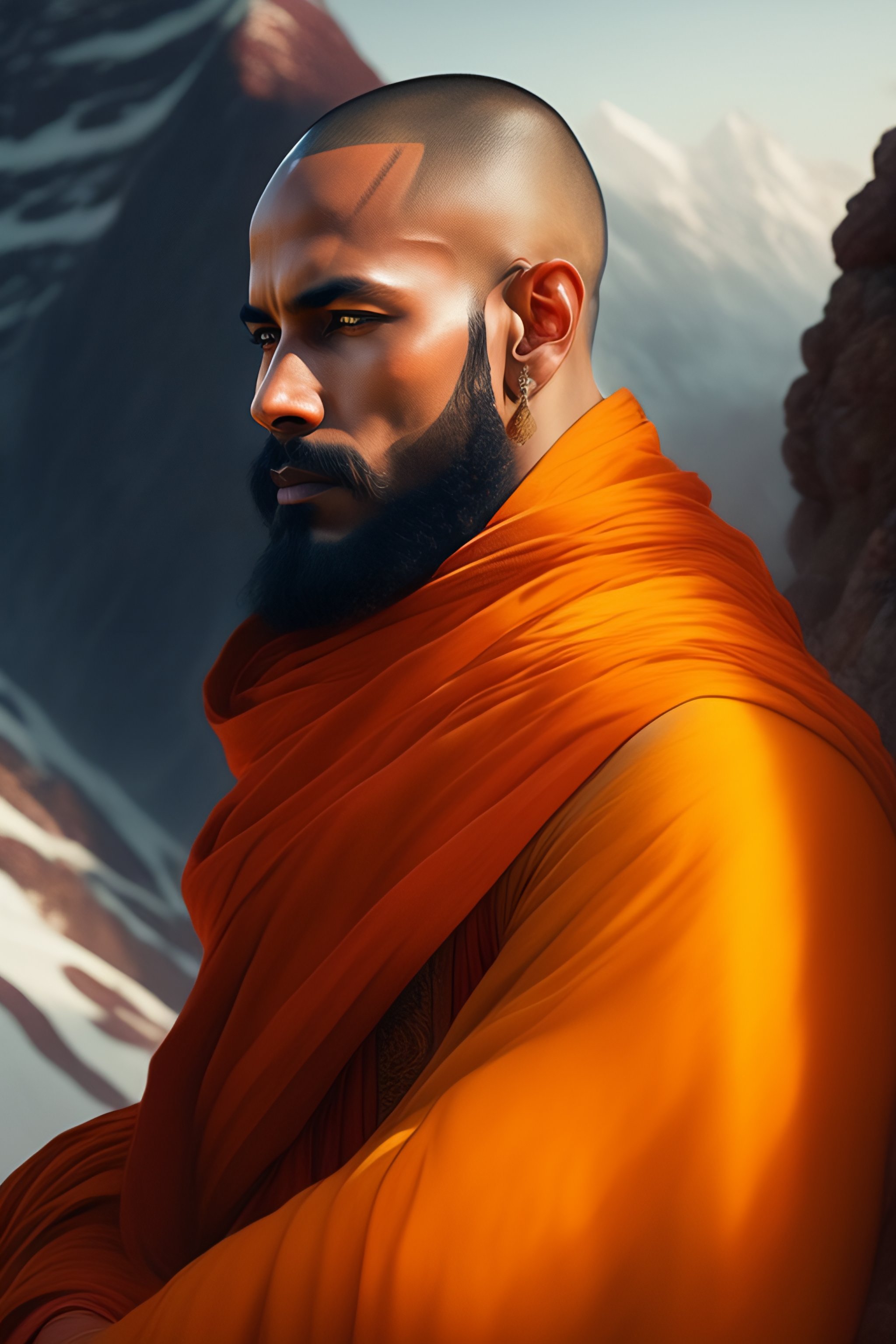 Lexica - Male Monk is doing meditation on himalayas in saffron clothes ...