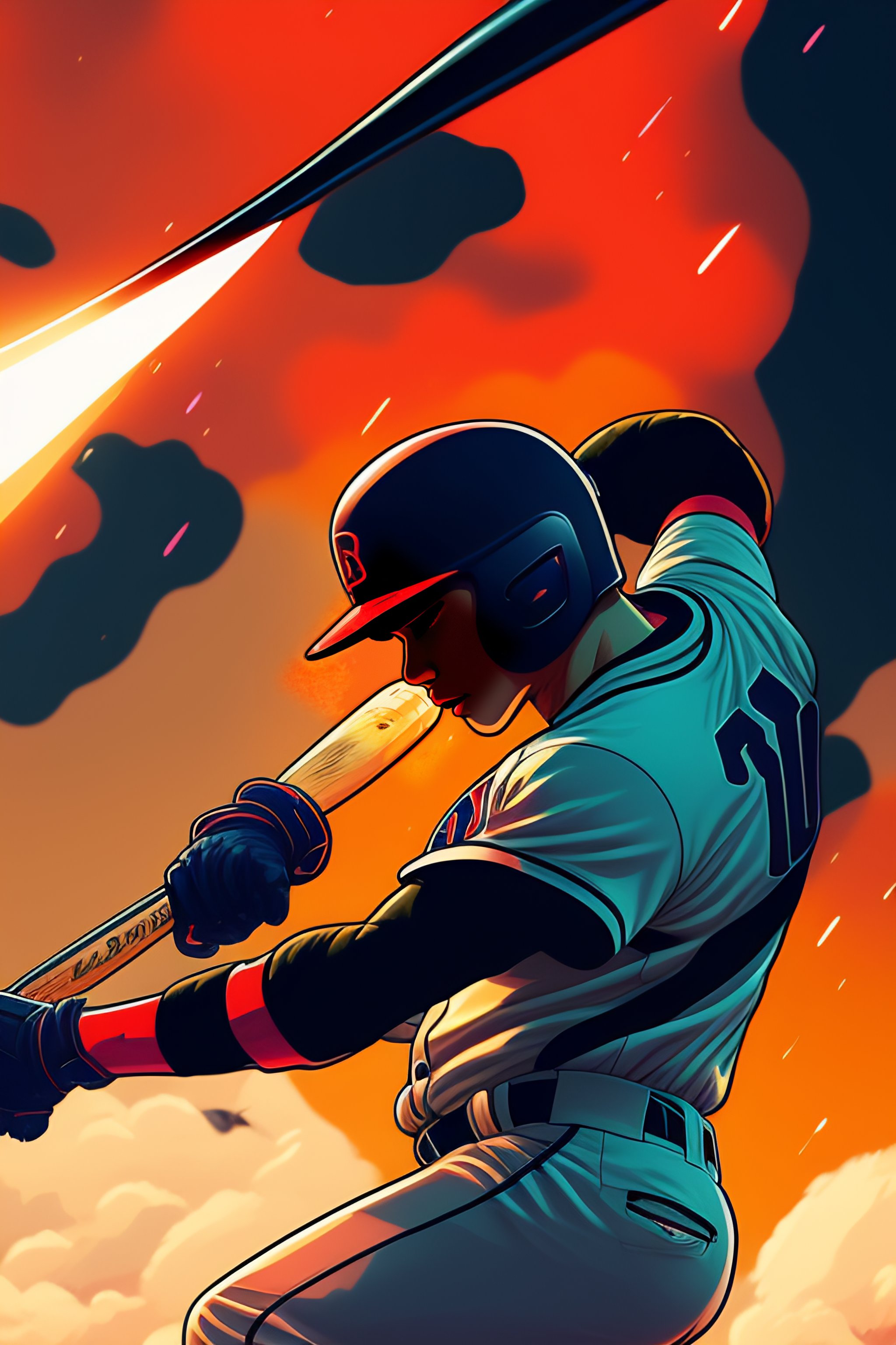 Lexica - A male baseball player swinging his bat so hard it breaks the ...