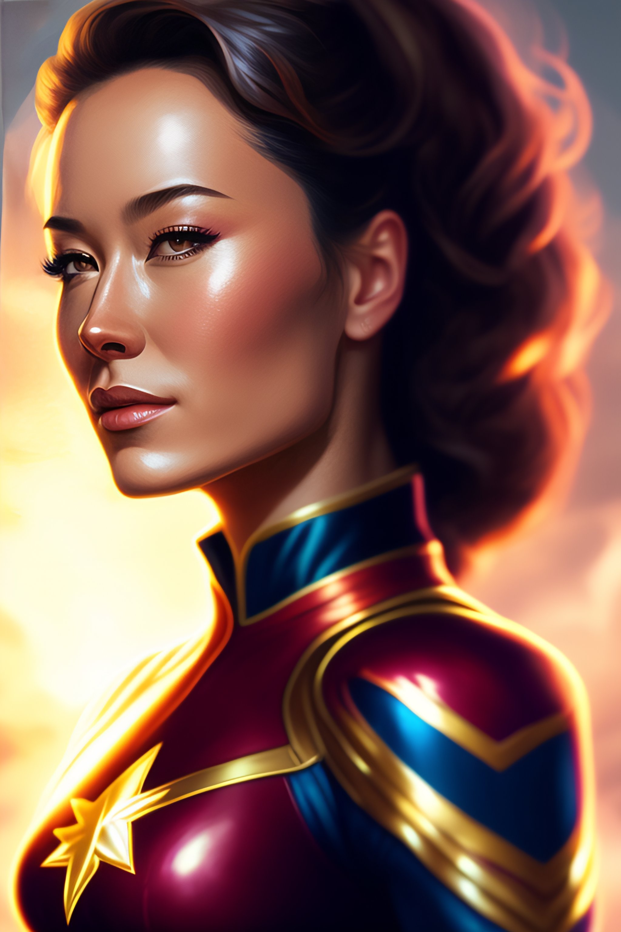 Lexica - Muscular brie larson as Captain Marvel, flame background,sharp ...