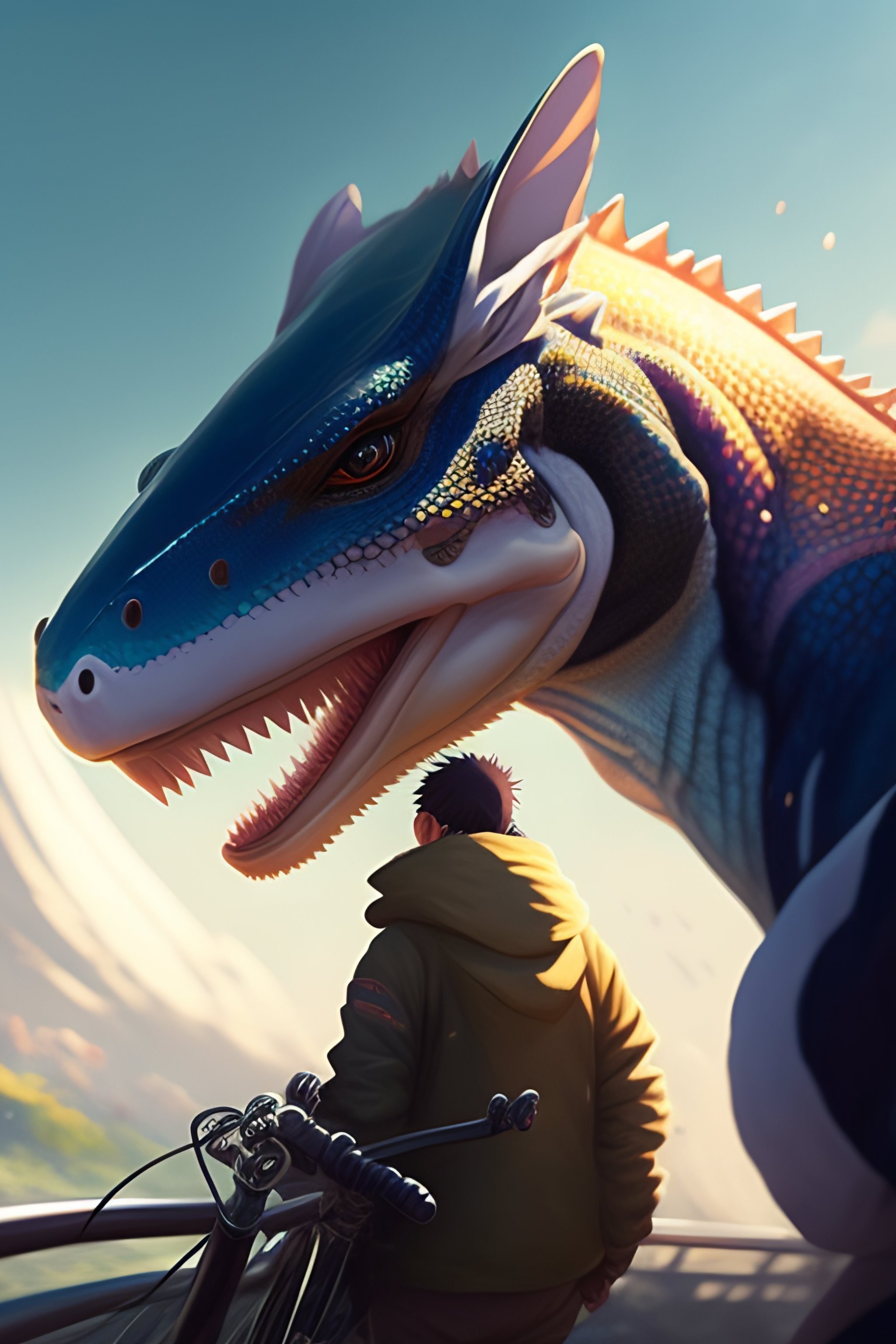 Lexica - A lizard cycling by greg rutkowski makoto shinkai kyoto ...