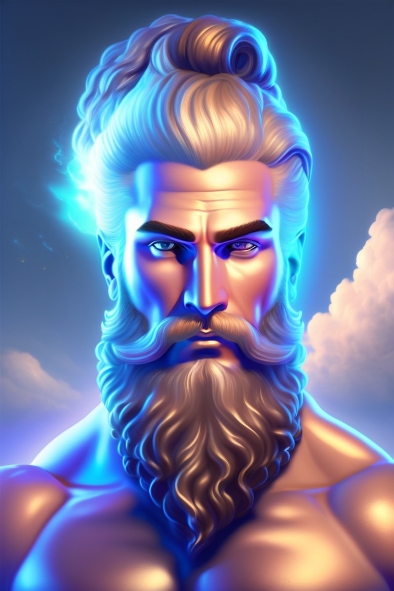 Lexica - Zeus god front portrait realistic, sky background