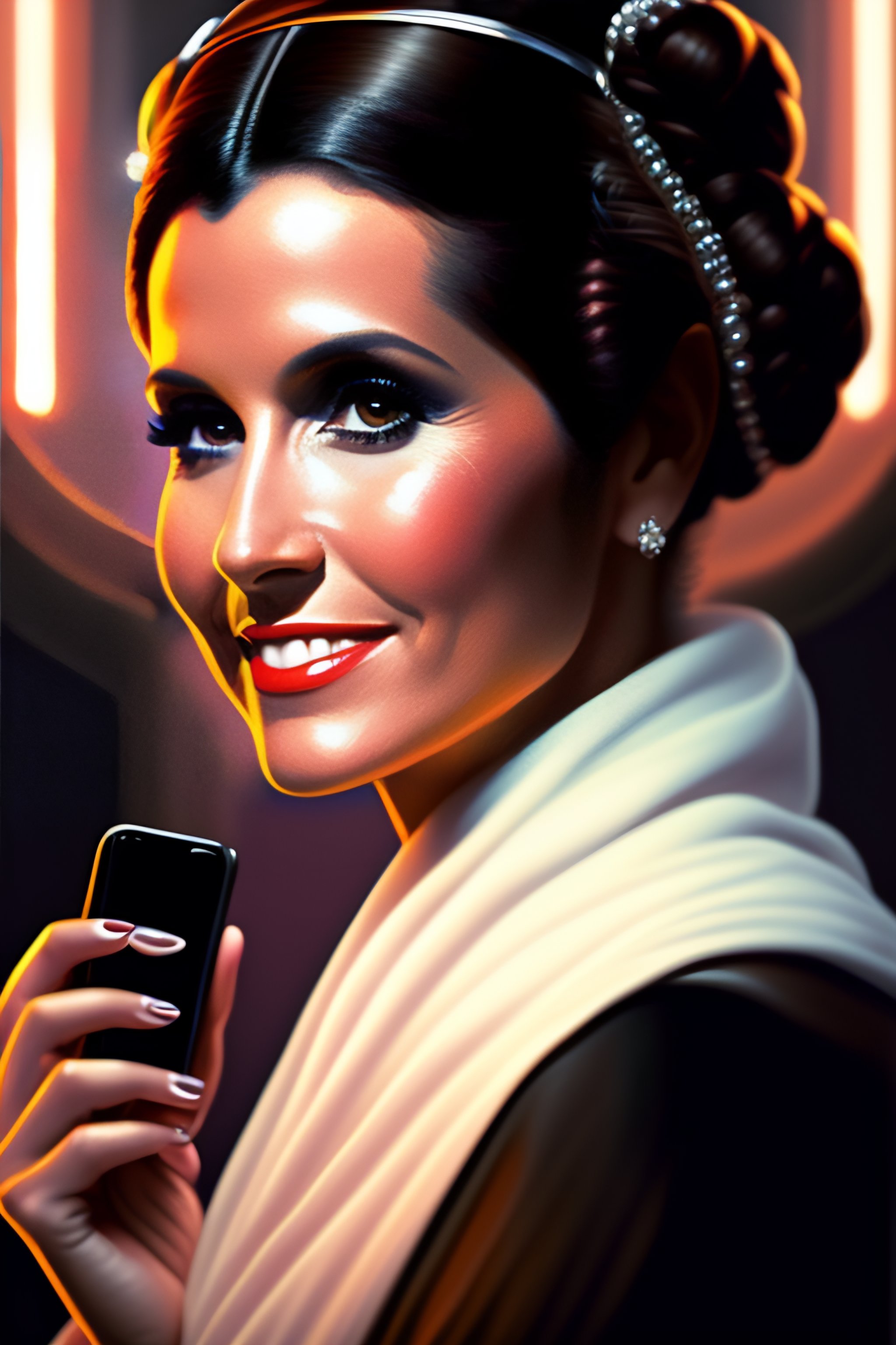 Lexica - Portrait of princess leia star wars taking a selfie smiling ...