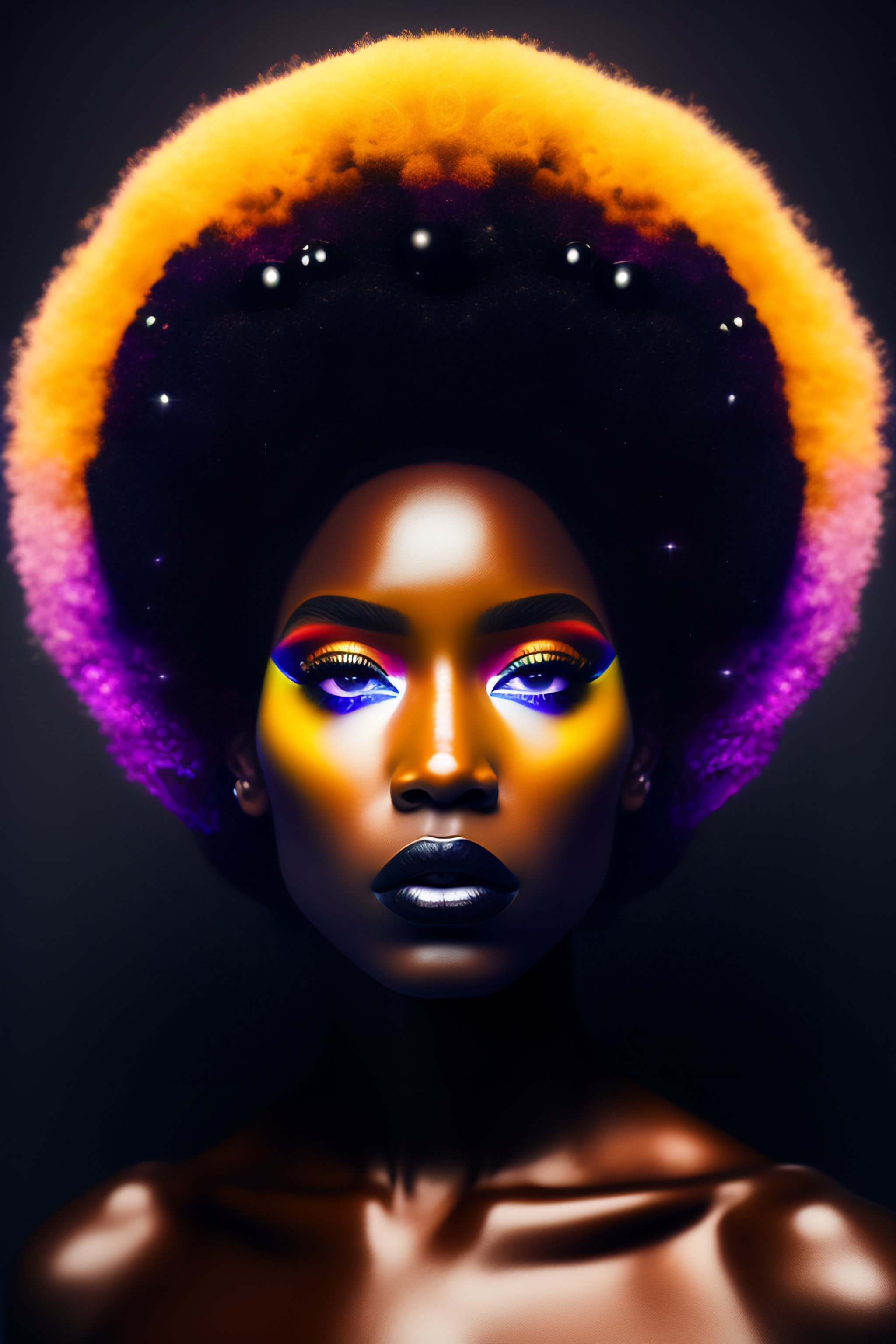 Lexica - Alien godess queen, afro, plava laguna black eyes, looking for ...