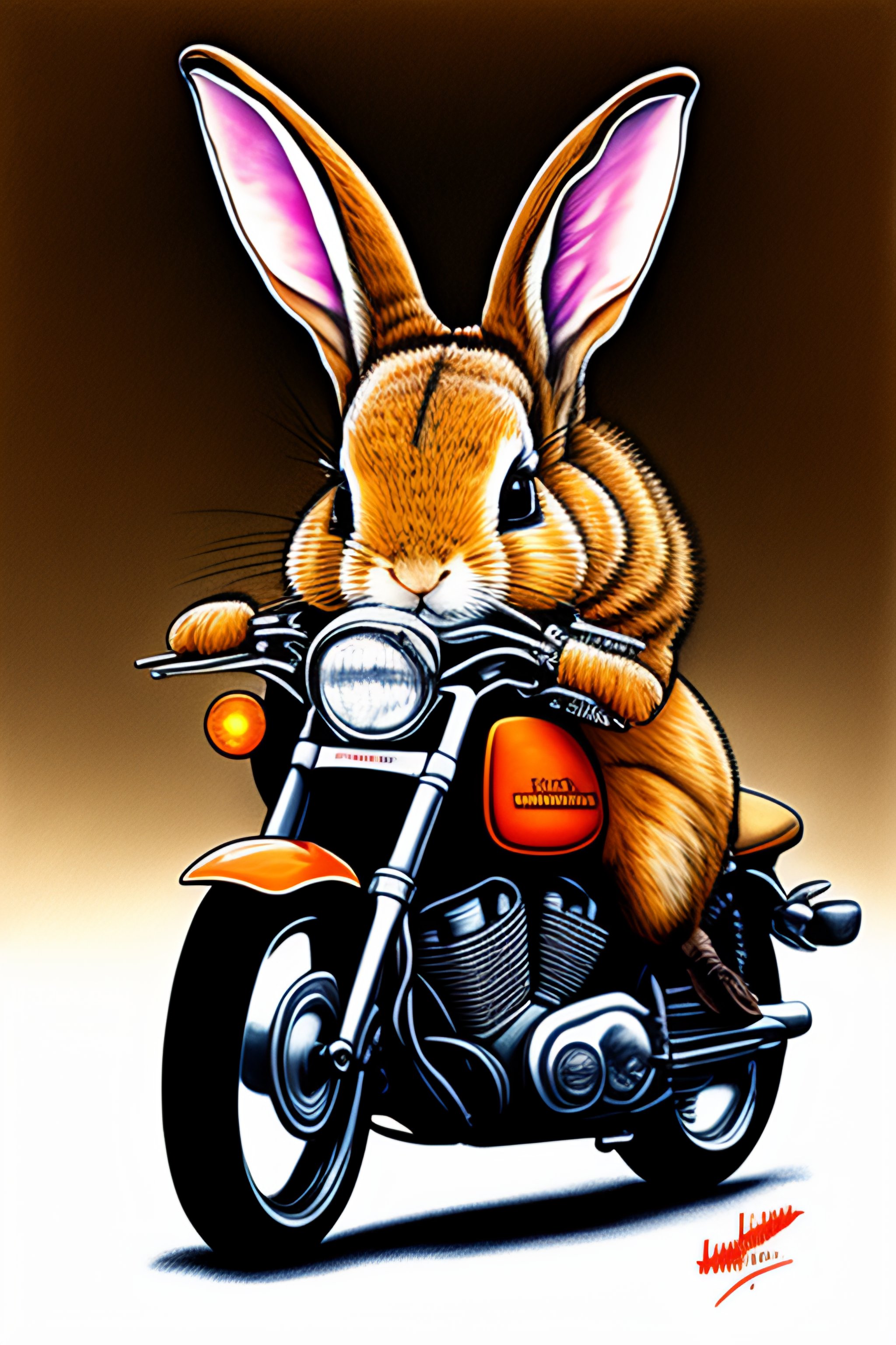 Lexica - Drawing of a rabbit riding a harley davidson motorcycle, with ...