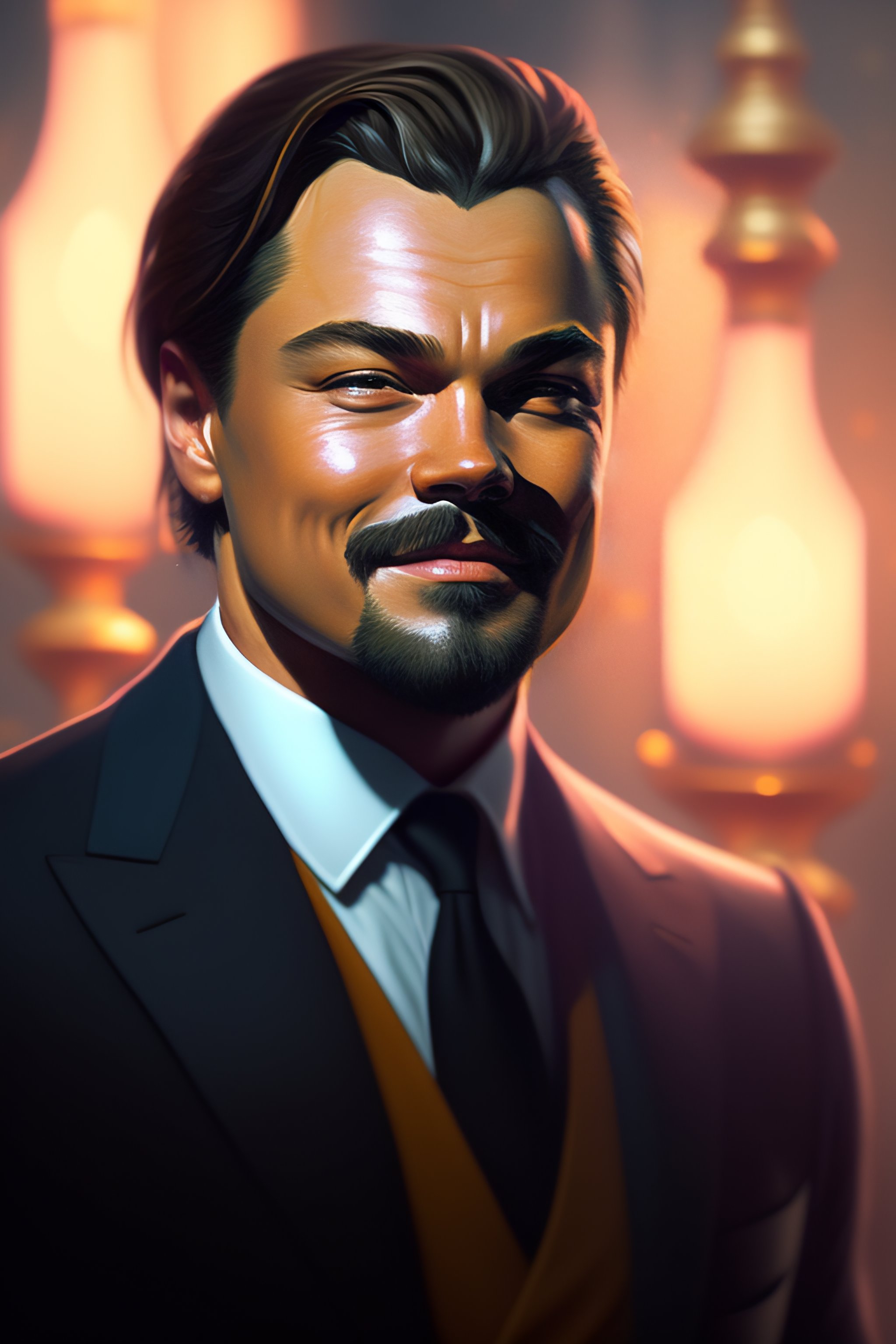 Lexica - Leonardo DiCaprio staring at the camera smirking and laughing ...