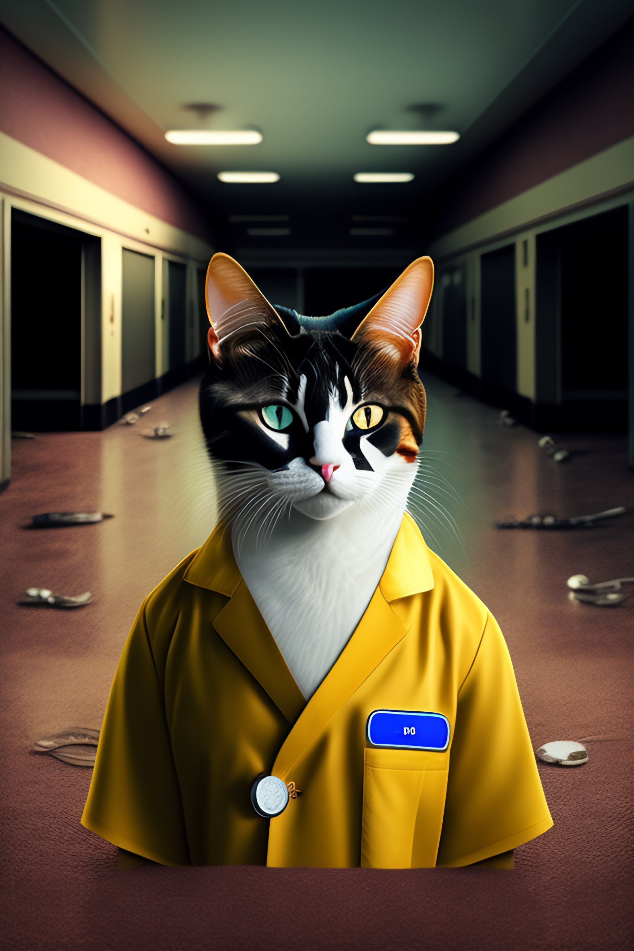 Lexica - Scary looking hospital. Cats dressed as doctor anamorphic. Cat ...