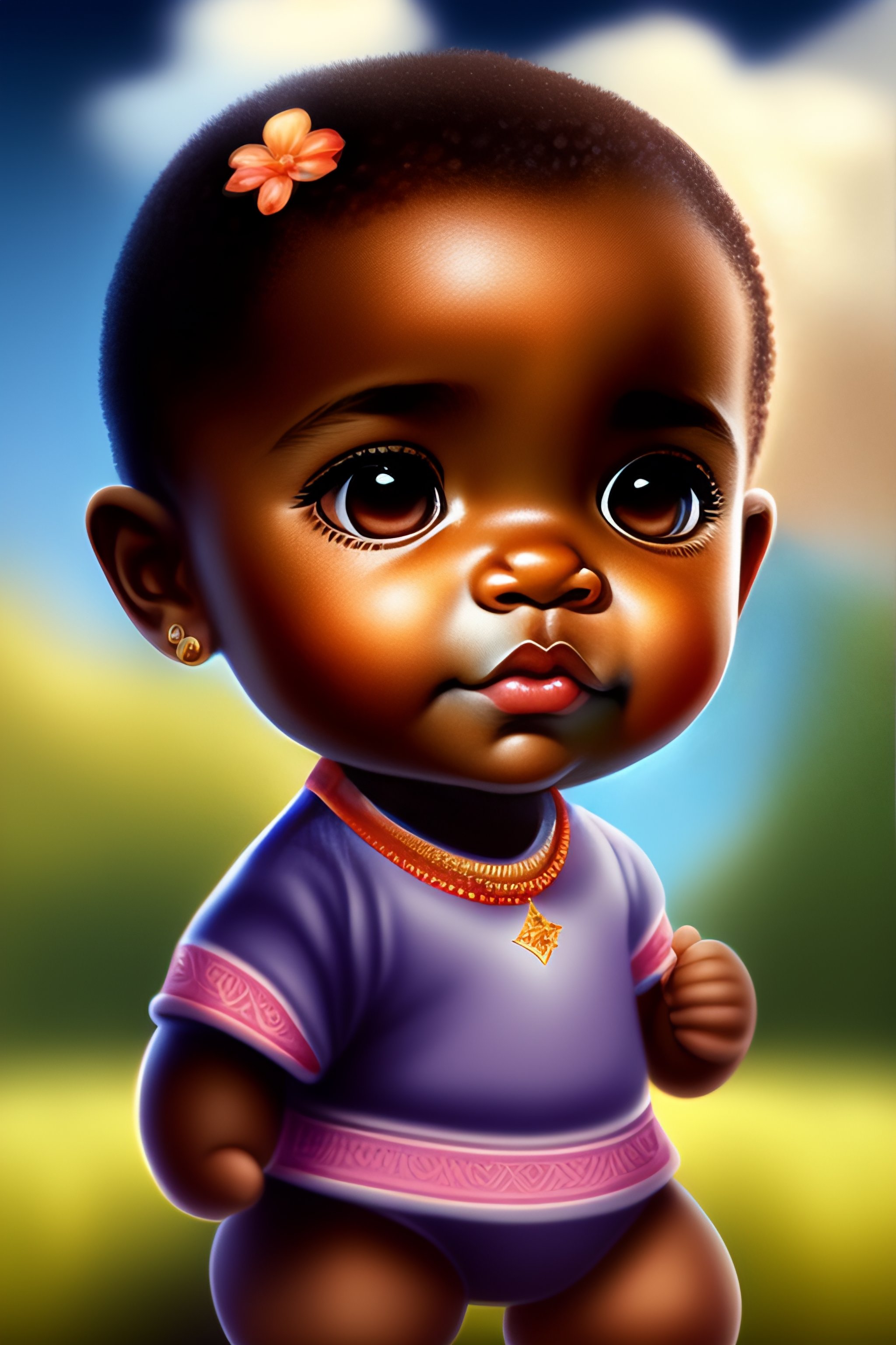 Lexica - Beautiful brown skinned baby playing in heaven chibi character