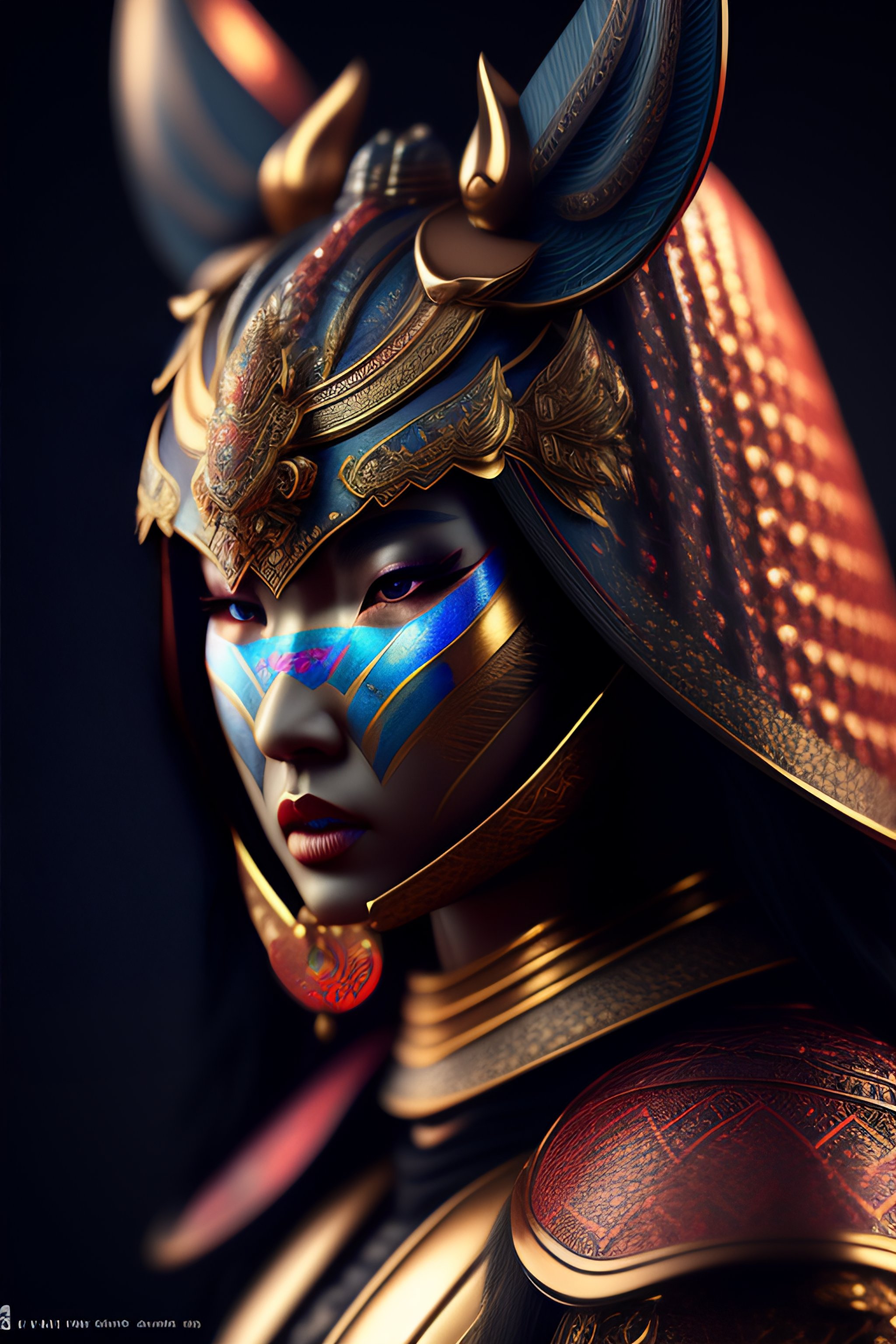 Lexica - Woman, samurai armor, helmet oni evil mask intricate ...