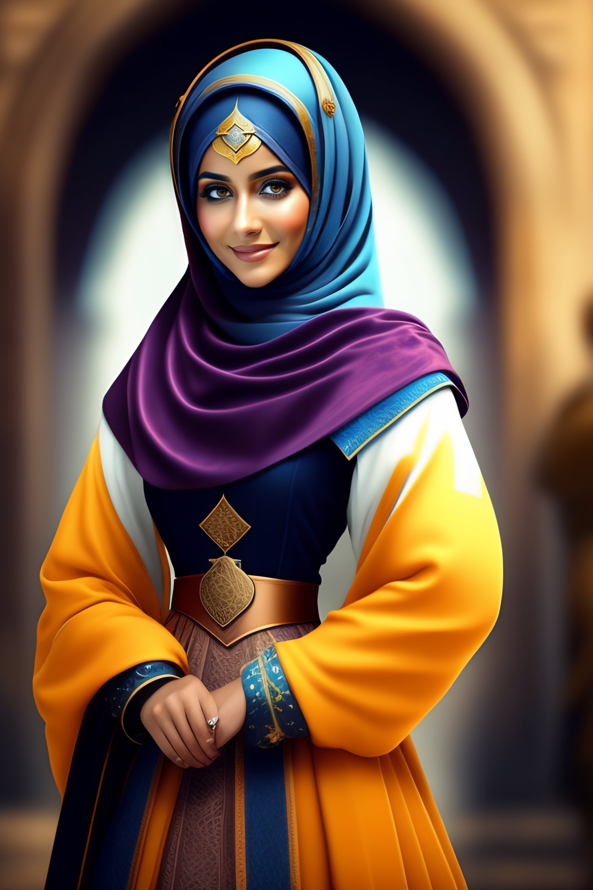 Lexica - Cute hijab girl in medieval mage clothing