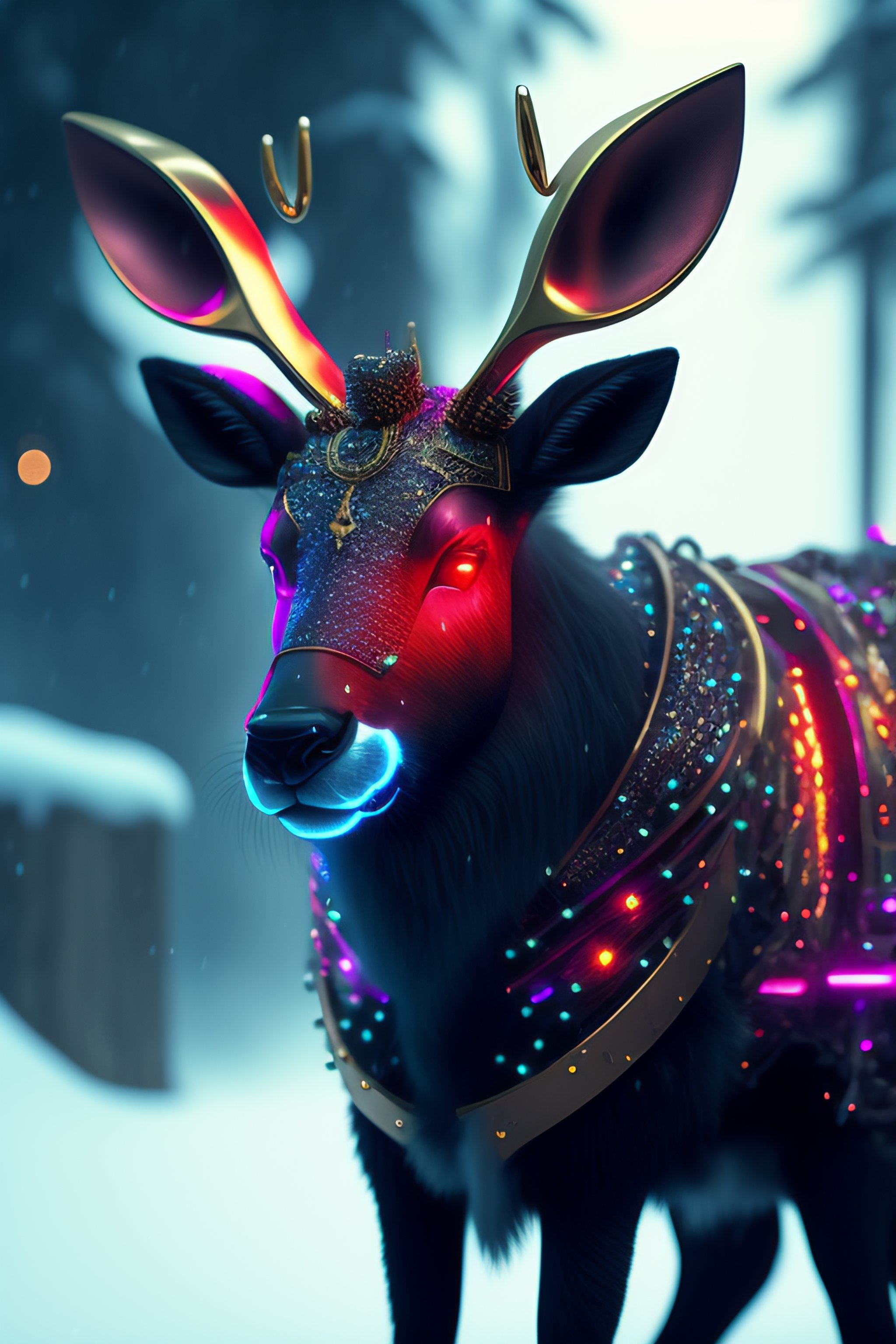 Lexica - Cyber punk reindeer armed with metallic ballista