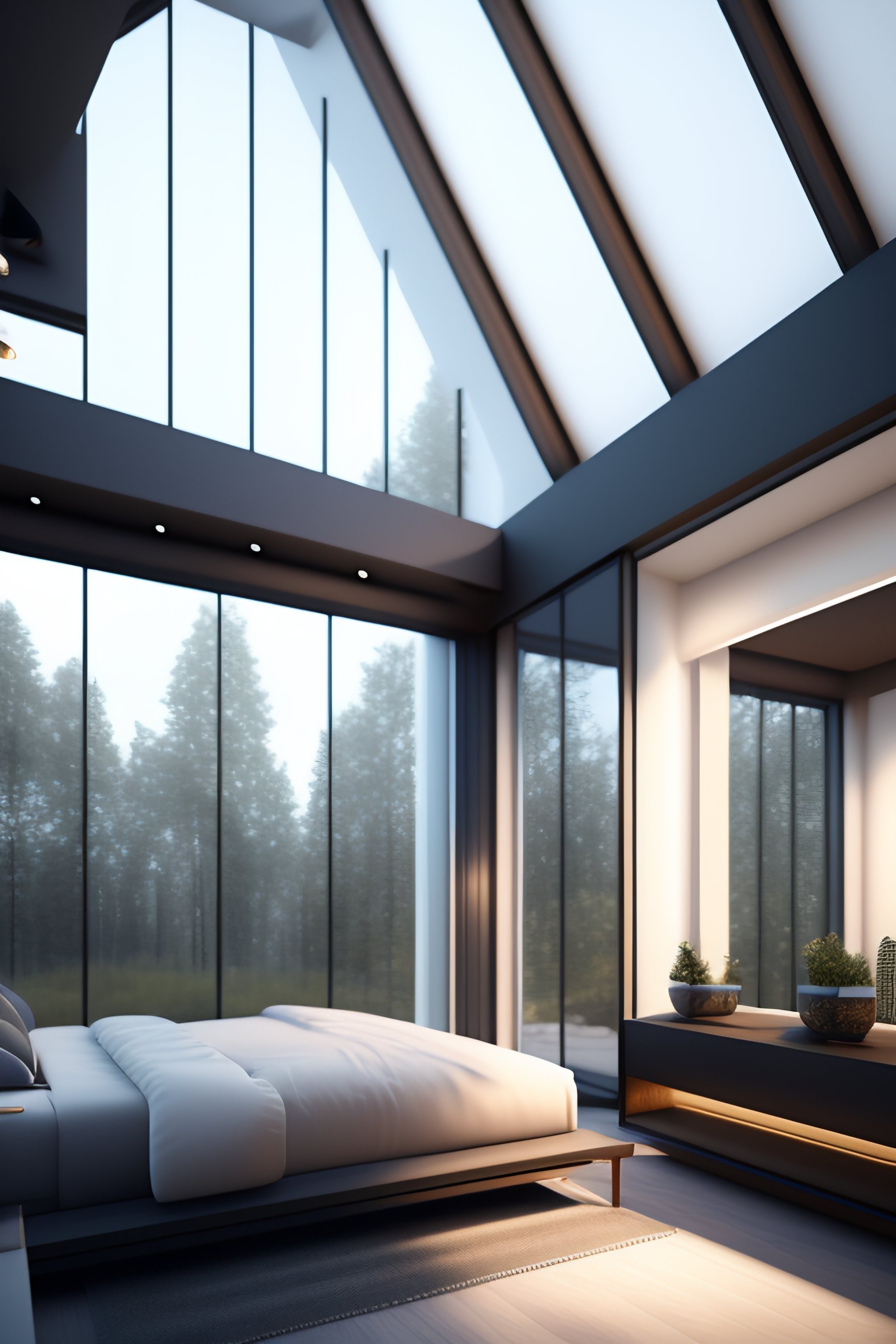 Lexica - A style house with glass walls and high ceiling, key lighting ...