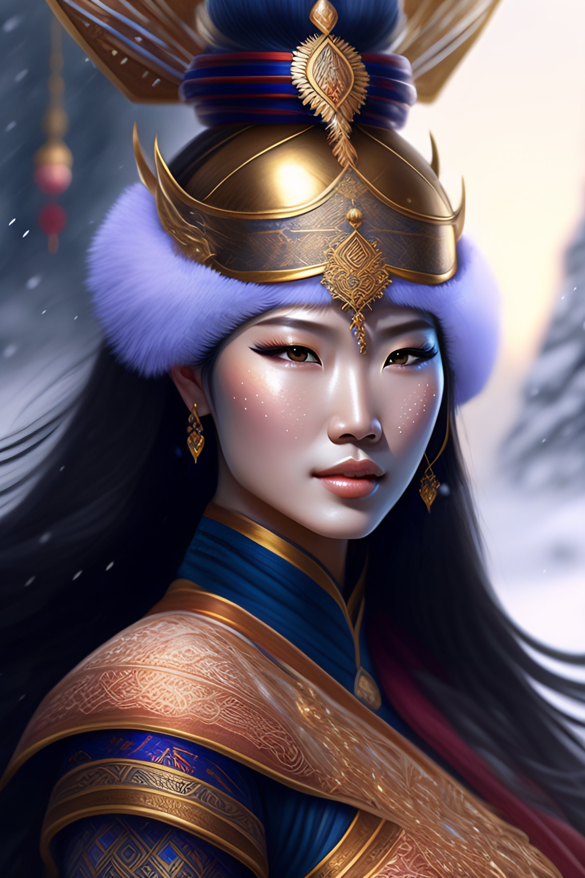 Lexica - Azure chinese warrior , regal, elegant, winter, snow ...