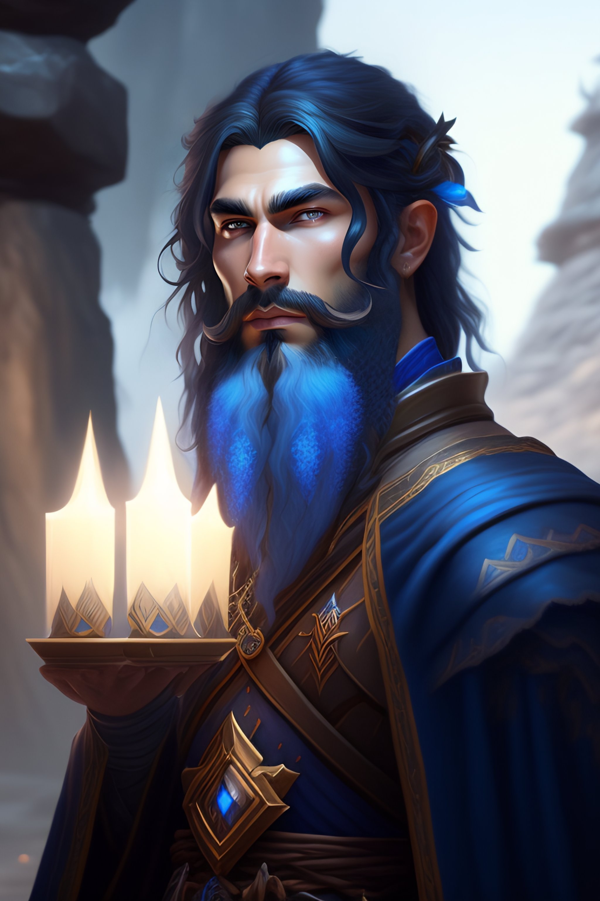 Lexica - Wide angle, male blue skin caucasian genasi from d & d, blue ...