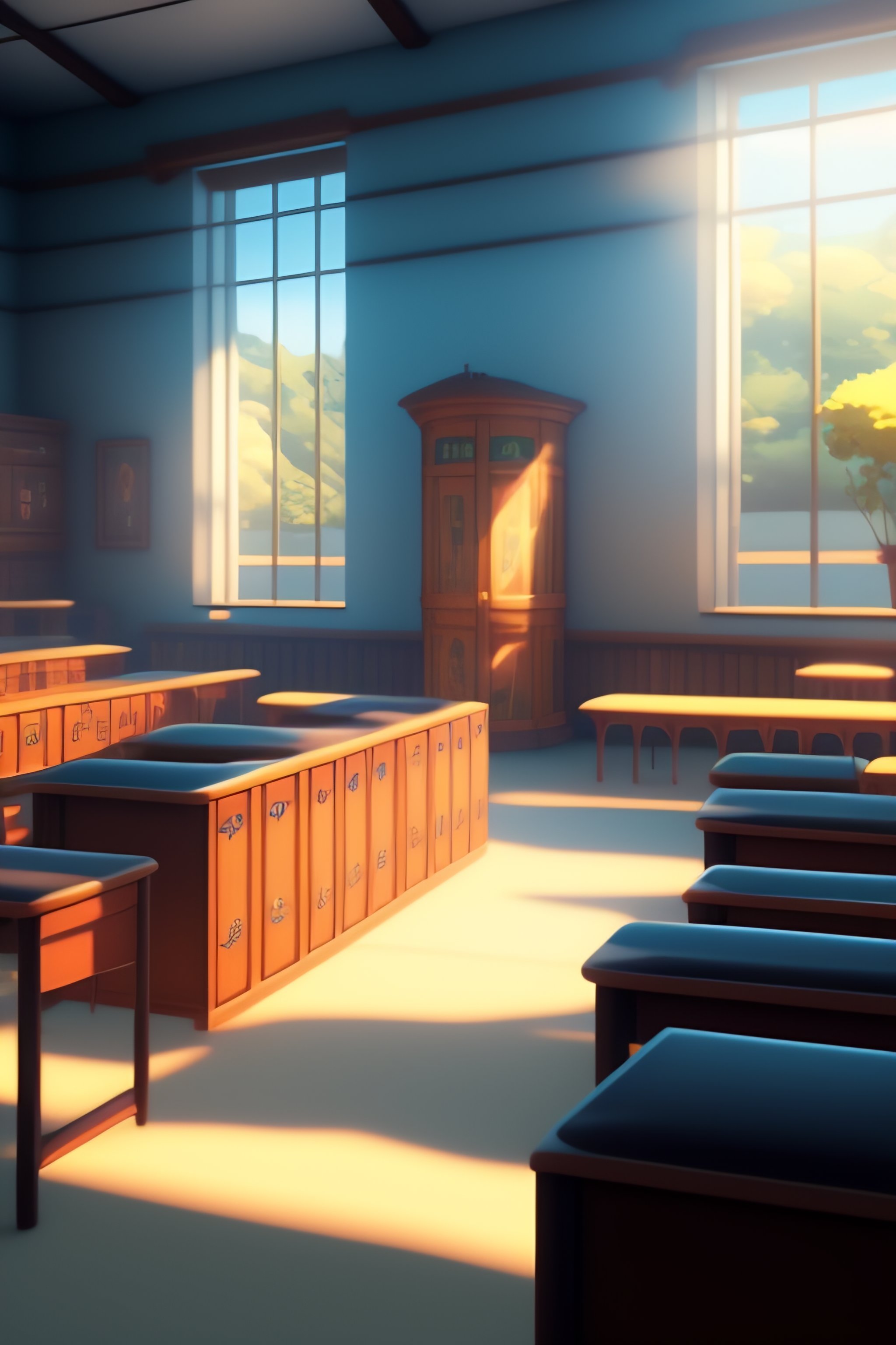 Lexica - School classroom,artstation, ghibli studio,4k, sharp , anime style