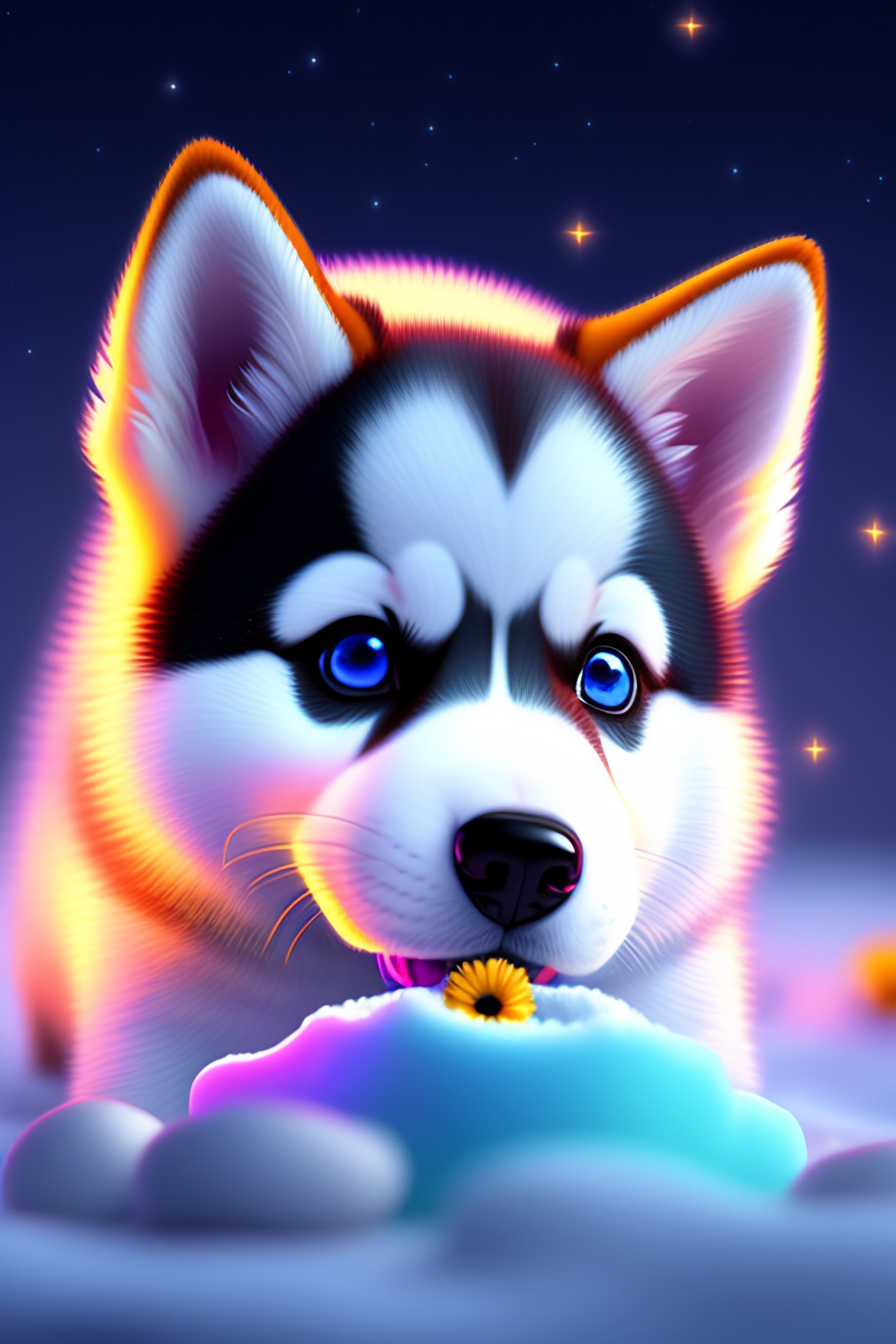 Lexica - /cute, adorable, smiling husky puppy eating a flower made out ...