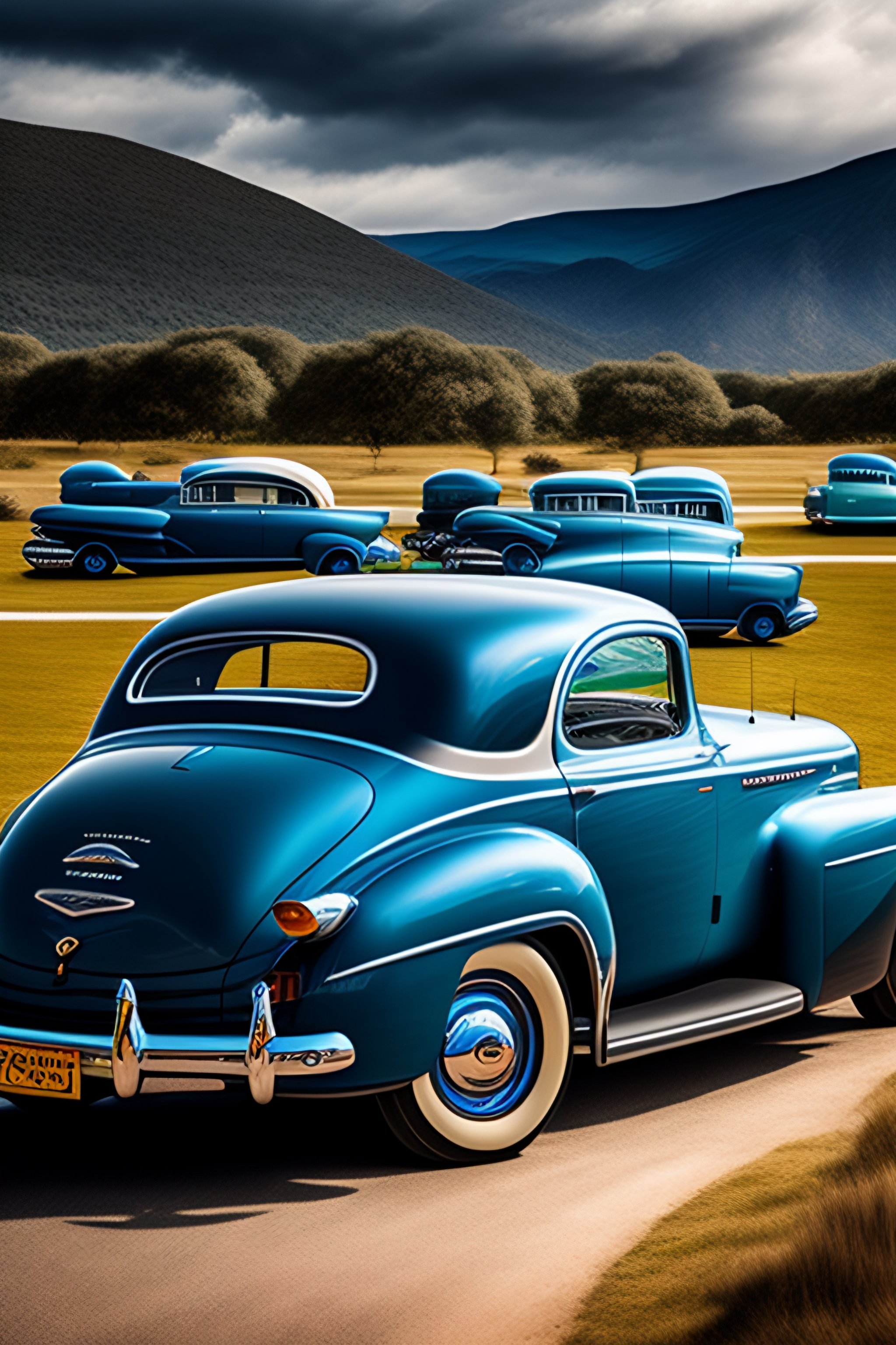 Lexica - Vintage blue cars, low detail