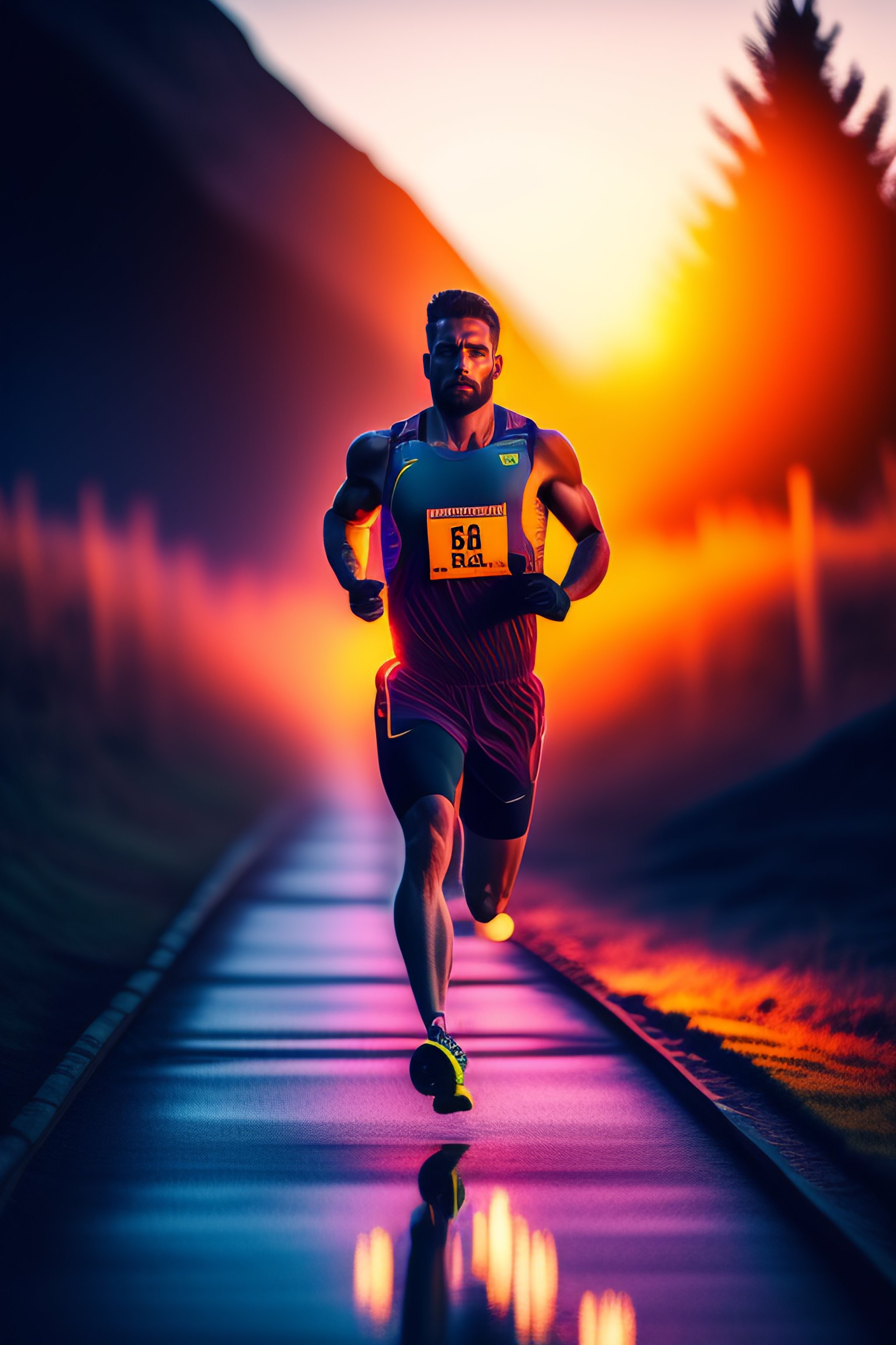 Lexica - 120mm photograph of man runner, realistic landscape, 8k, neon ...