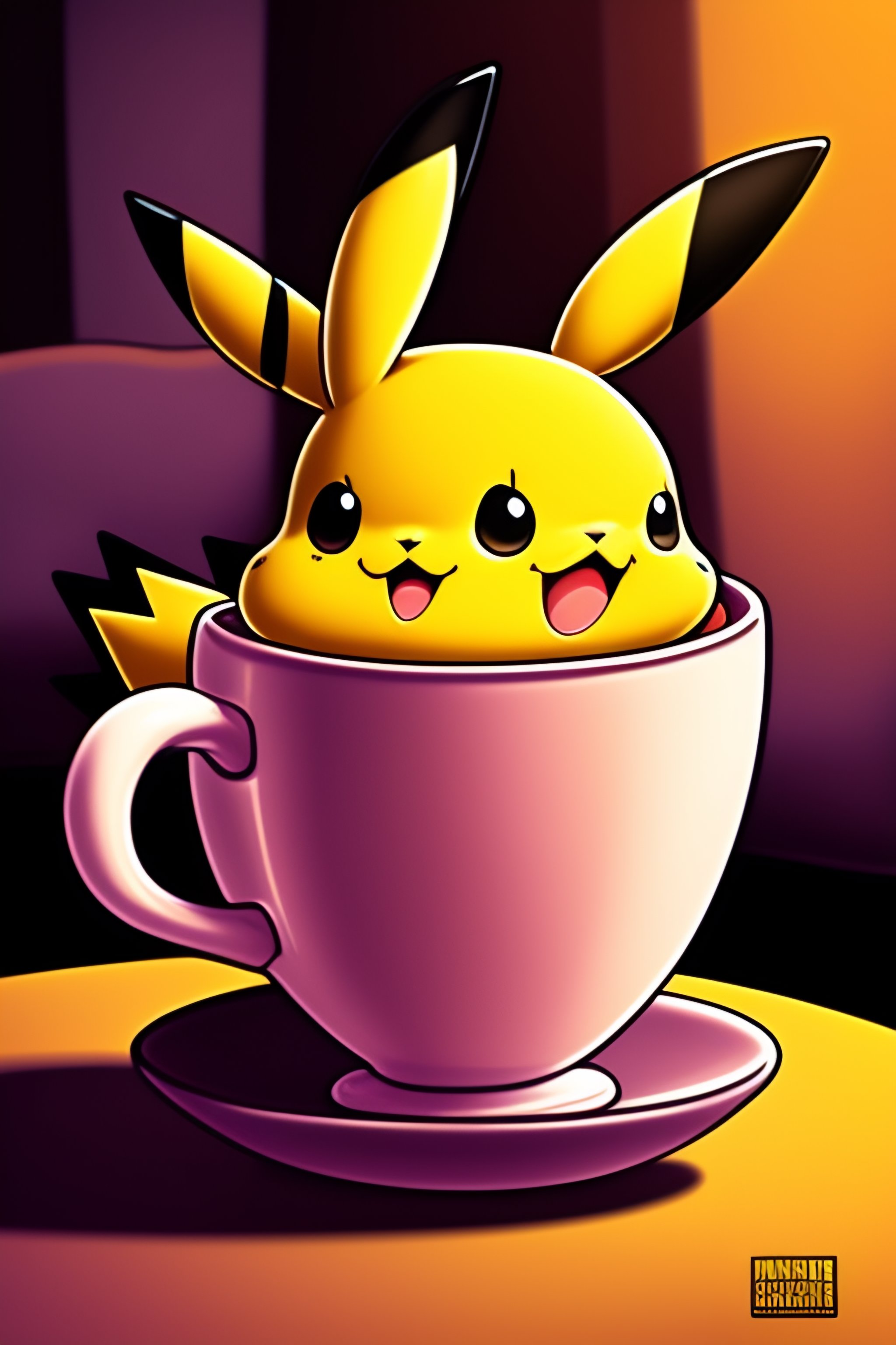 Lexica - Pikachu drinkin coffee alone room late night, cartoon, color ...