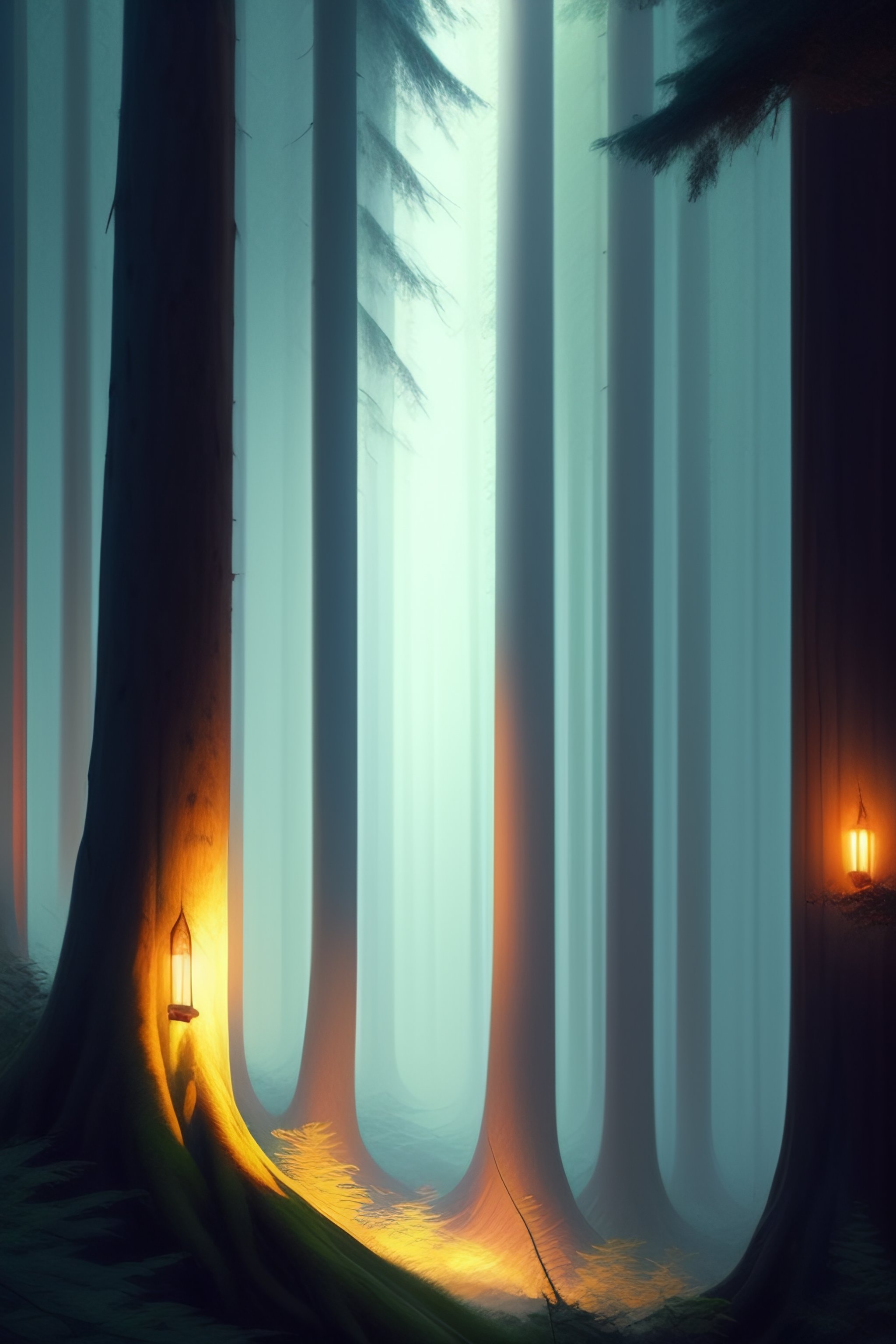 Lexica - Forest at nigth, tall trees, highly detailed, ligth and ...