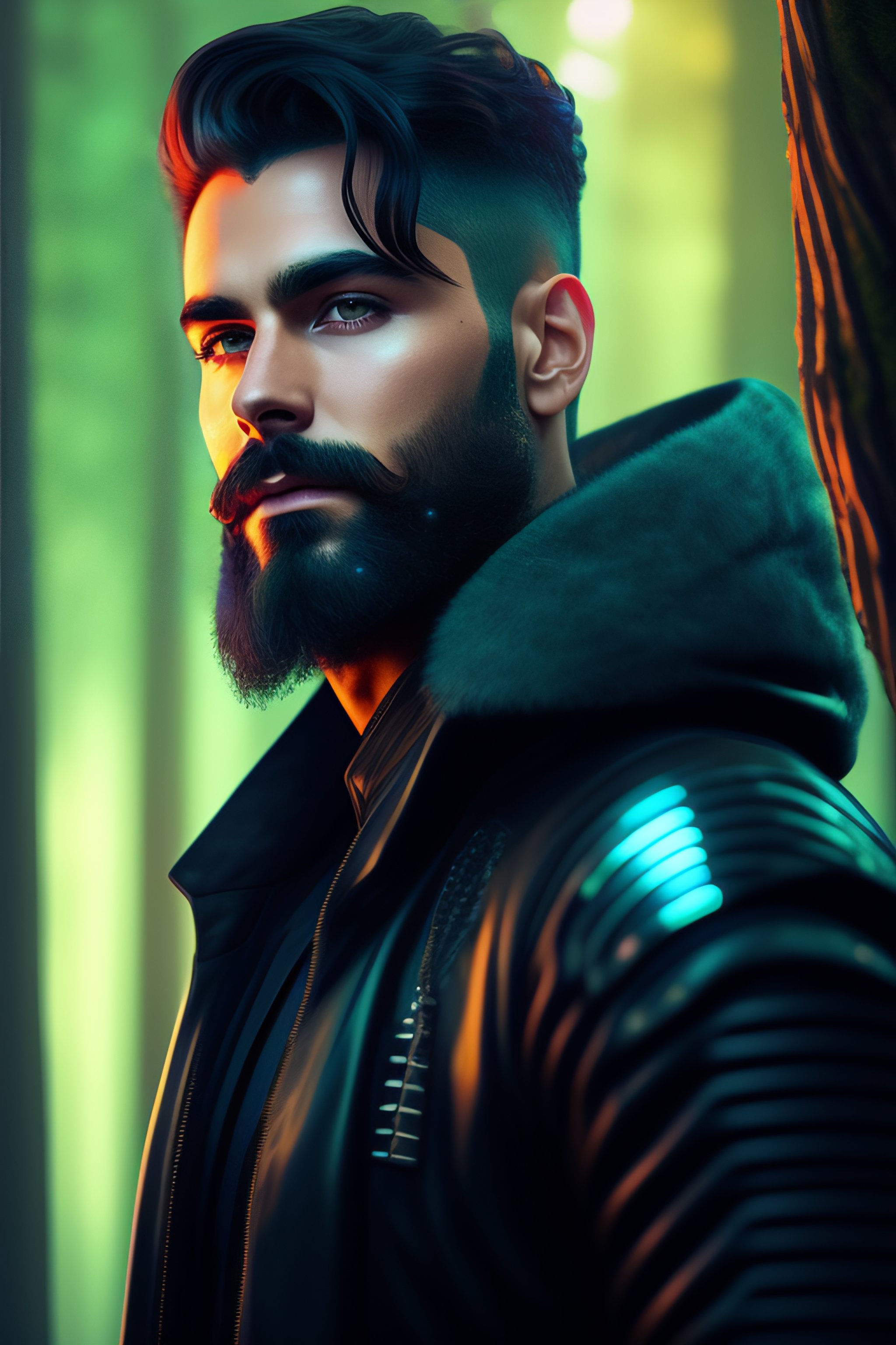 Lexica - Hyper realistic male, short dark hair and beard, dressed in ...