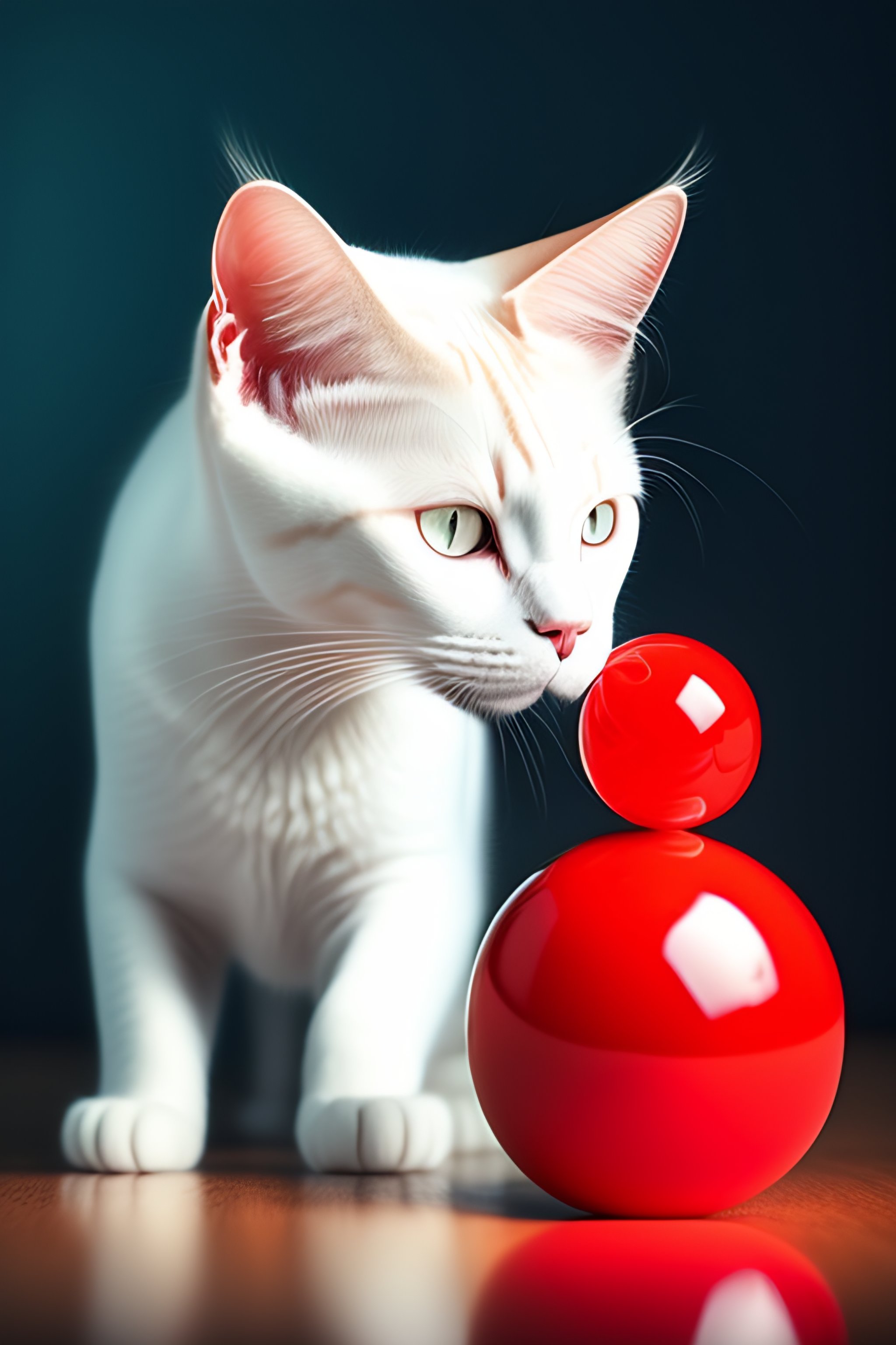 Lexica - A white cat over playing with red ball