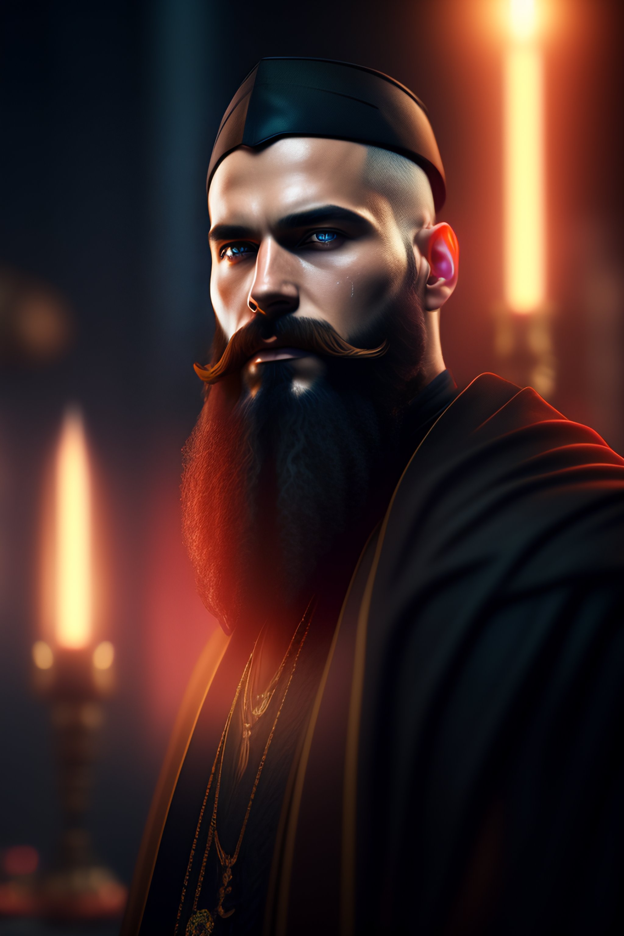 Lexica - Cyberpunk, orthodox monk, man, beard, cross, bible, fire ...