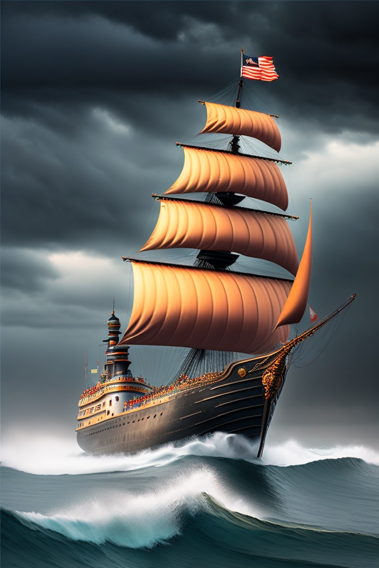 Lexica - An image of a ship sailing across a stormy sea, symbolizing ...