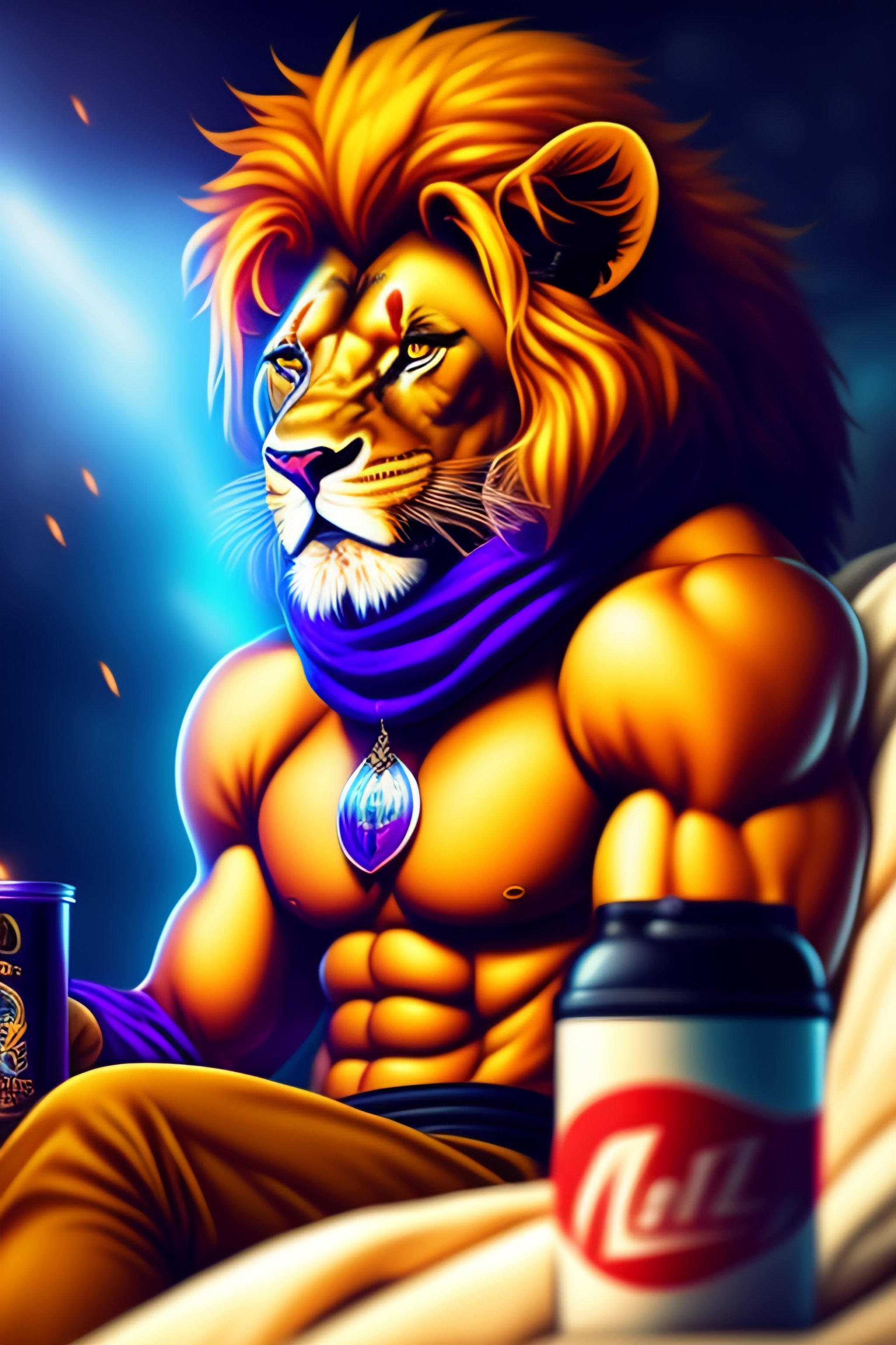 Lexica - Lion sitting on bed drinking soda, jojo bizarre adventure ...