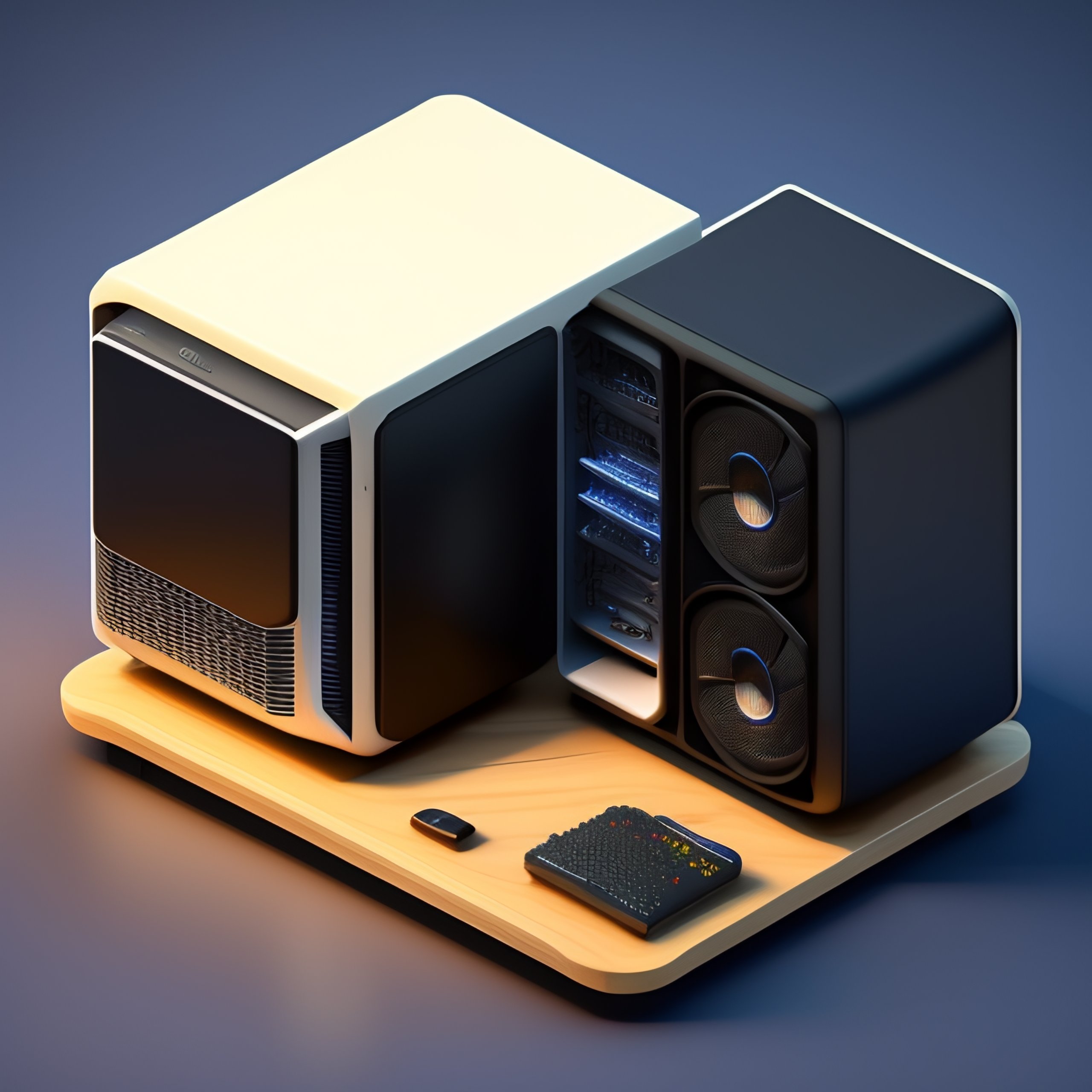 Lexica - Isometric render of a computer, streamer setup