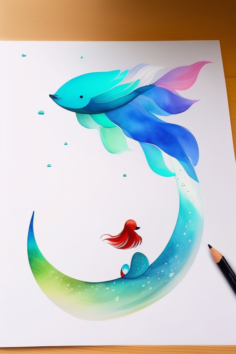 Lexica - Water color simple drawing, mermaid