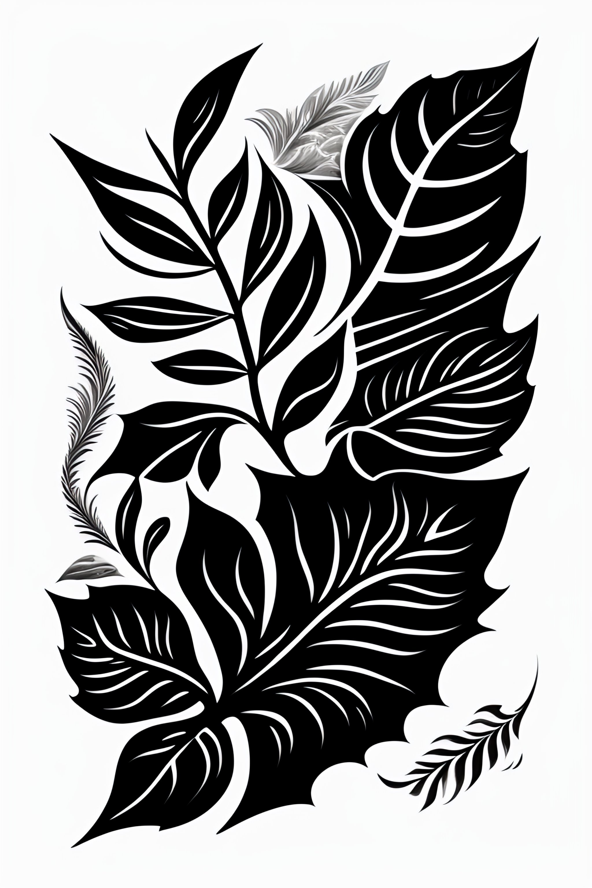 Lexica - Tattoo design, leaf simple design on white background, clean black