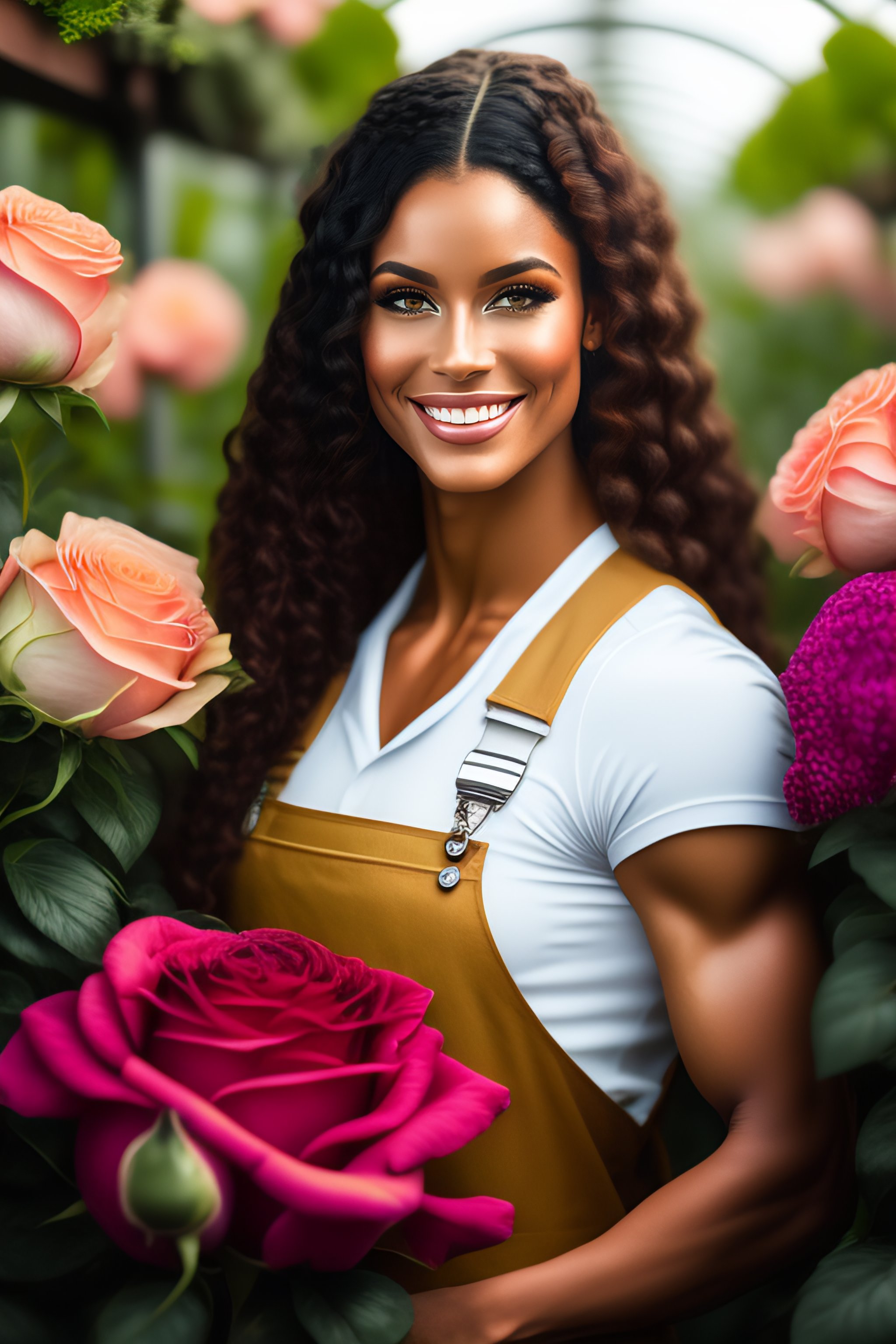 Lexica - Portrait of a young woman bodybuilder gardener wearing ...